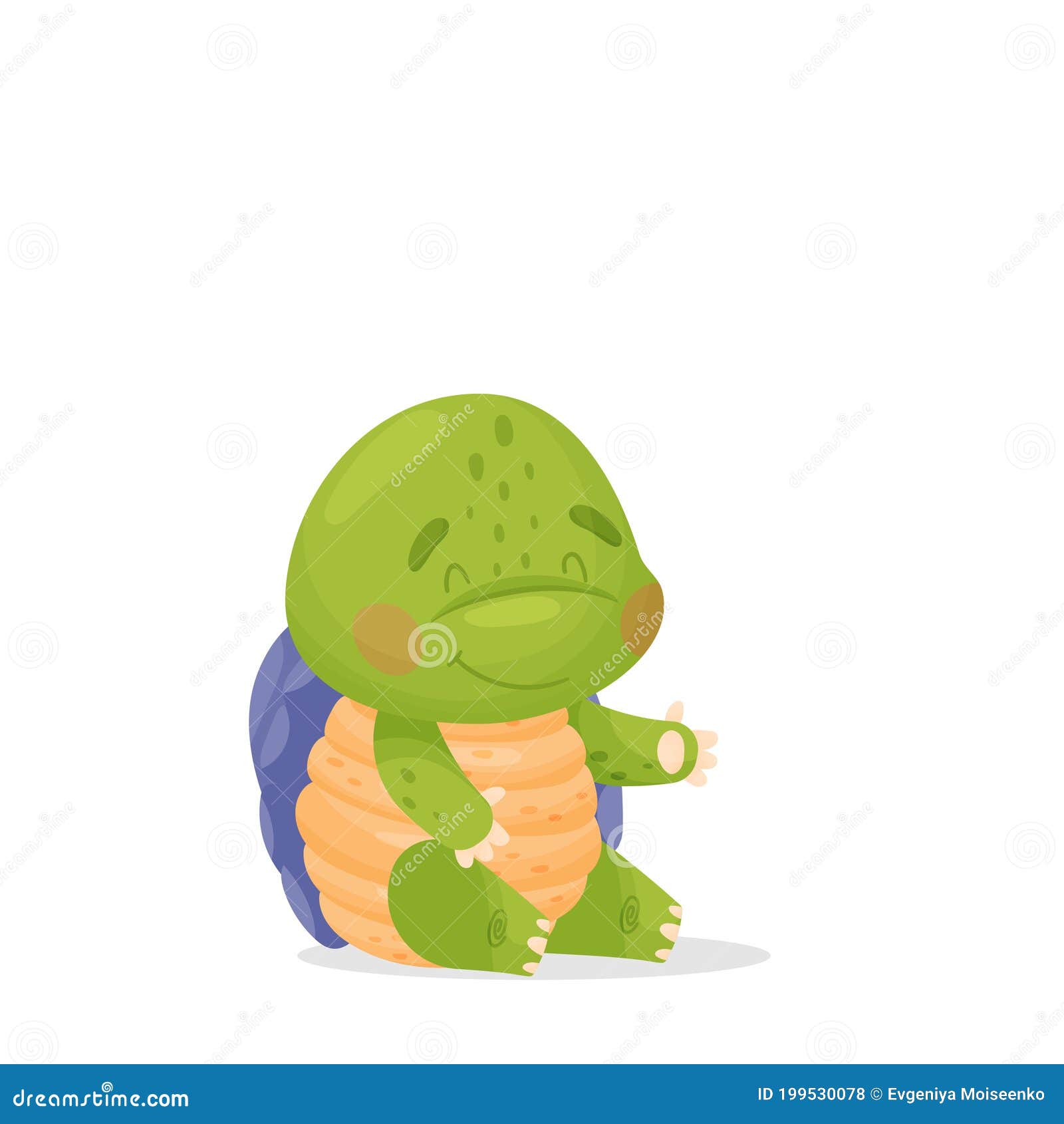 Cute Cartoon Character. a Green Turtle with a Purple Shell and a Yellow ...