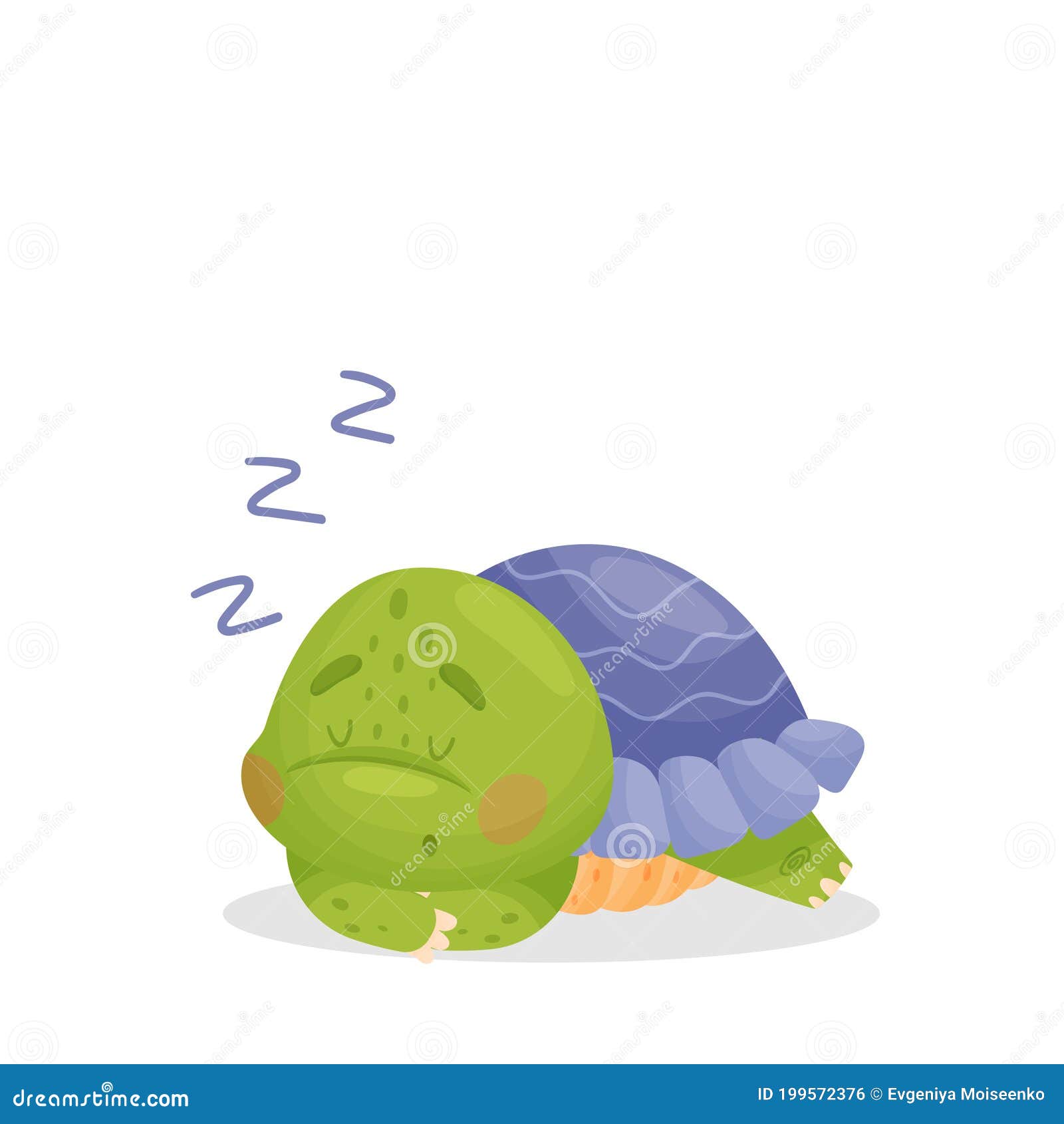 Cute Cartoon Character. A Green Turtle With A Purple Shell And A Yellow ...