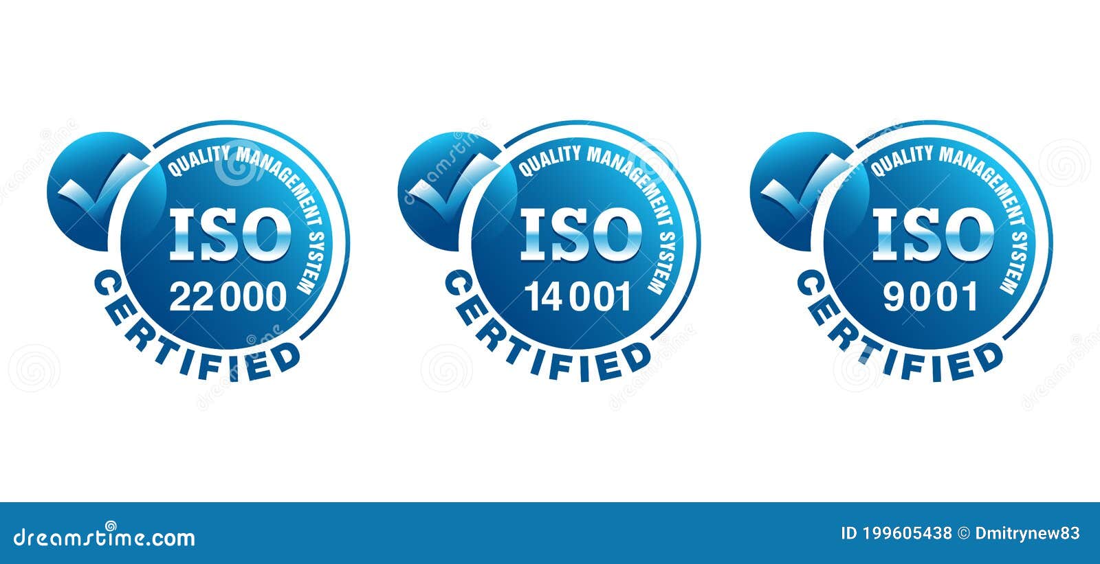 ISO certified emblems set stock vector. Illustration of mark - 199605438