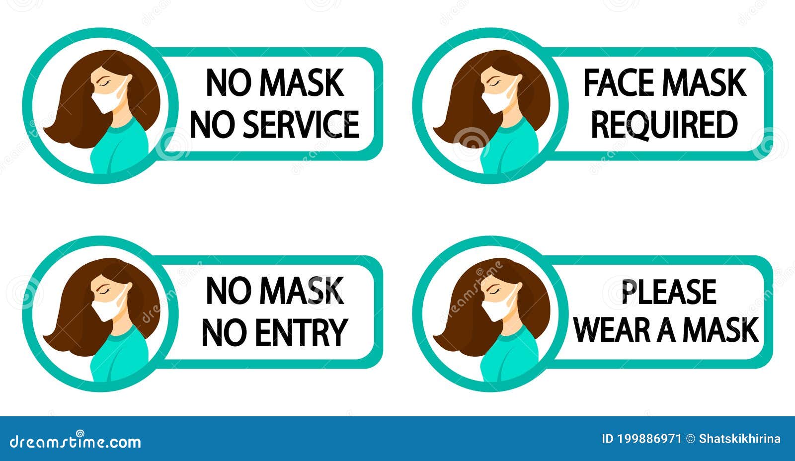 Coronavirus Protection Sign Set. No Mask No Service. Face Mask Required ...