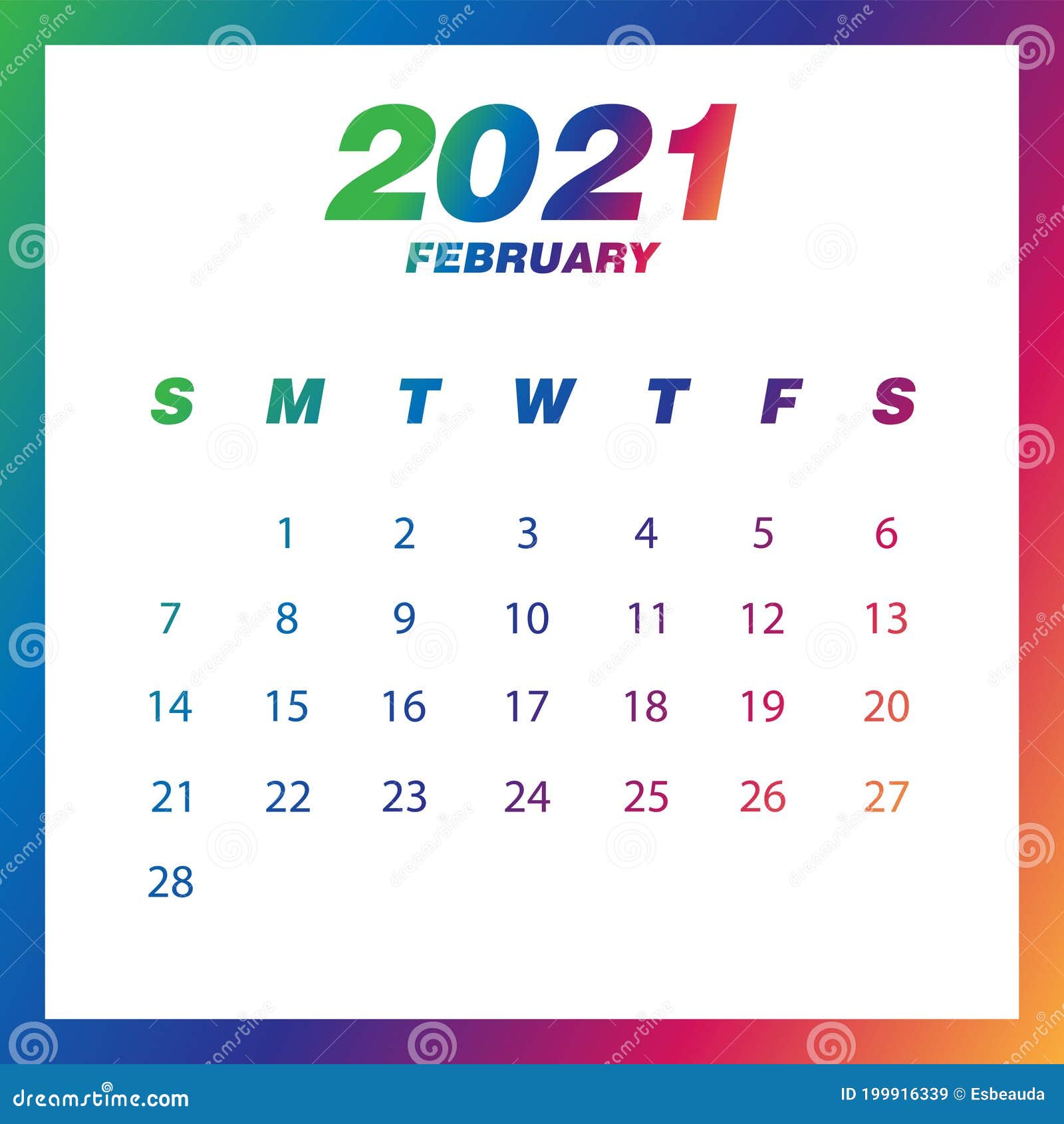 Template of Calendar 2021 February Stock Vector - Illustration of ...