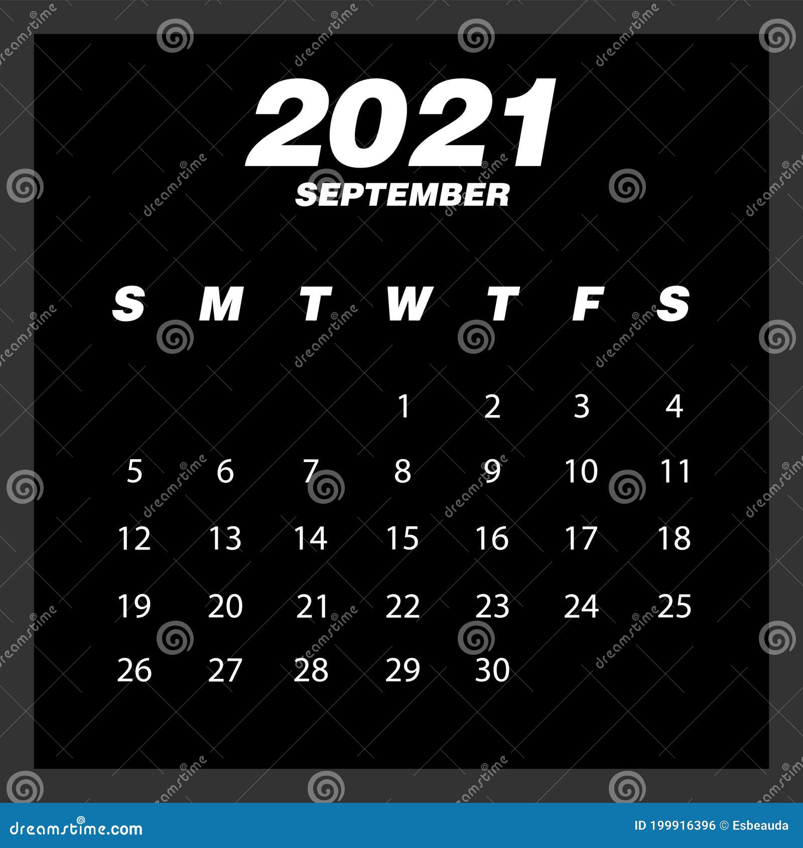Template of Calendar 2021 September Stock Vector - Illustration of ...