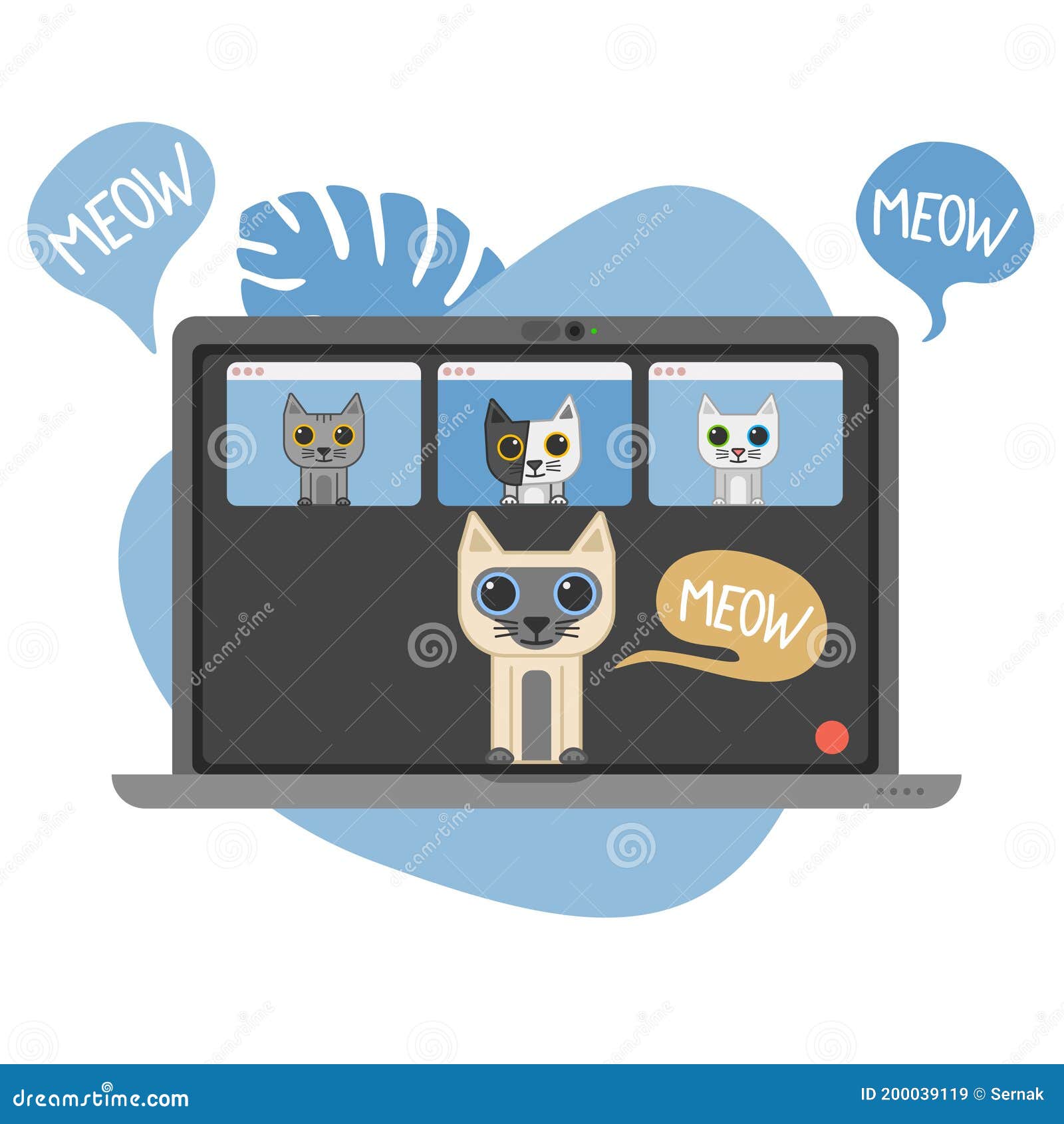 Cute Cats Video Call Conference. Stock Vector - Illustration of remote ...