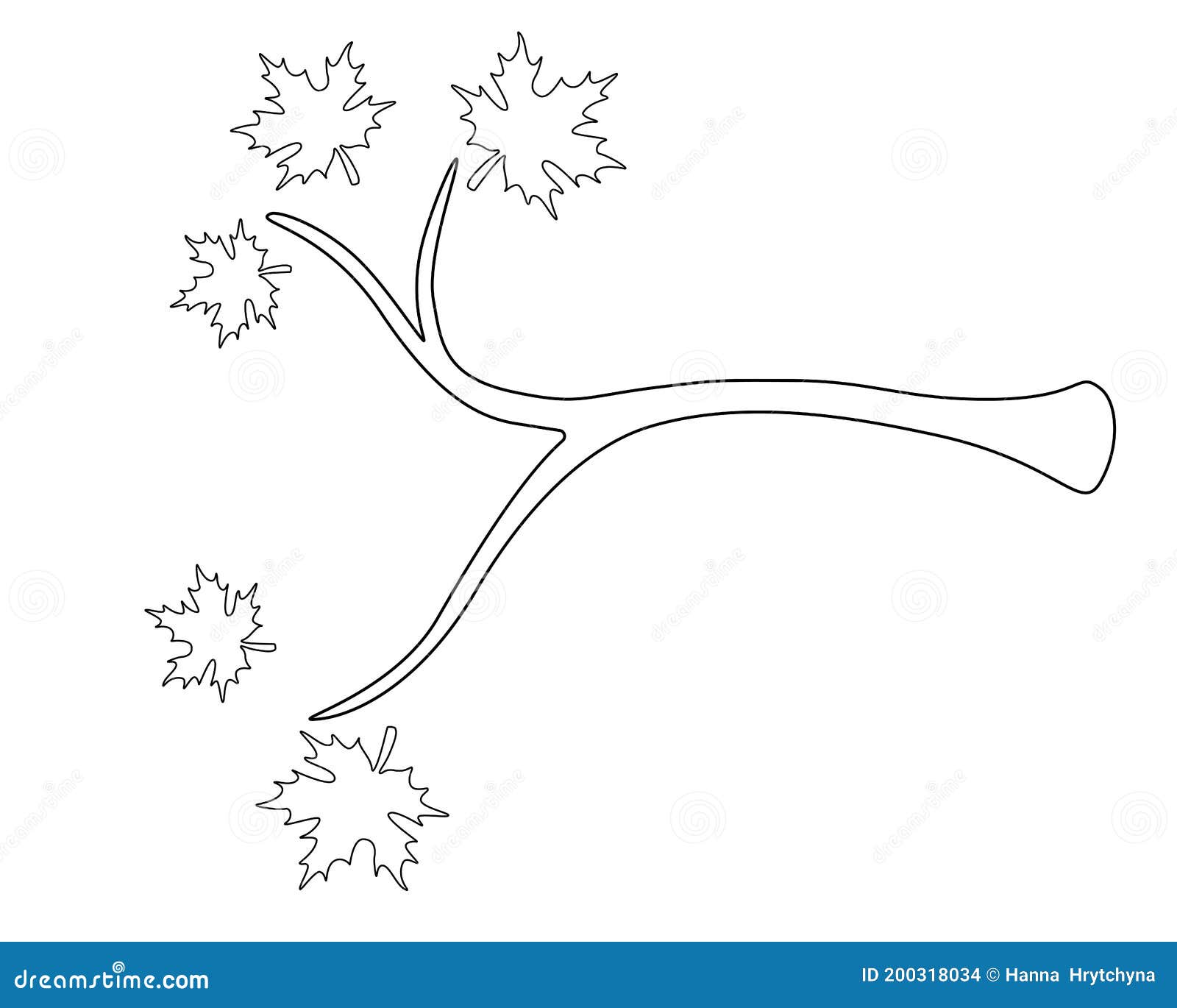 Tree Branch with Leaves - Vector Linear Picture for Coloring with ...