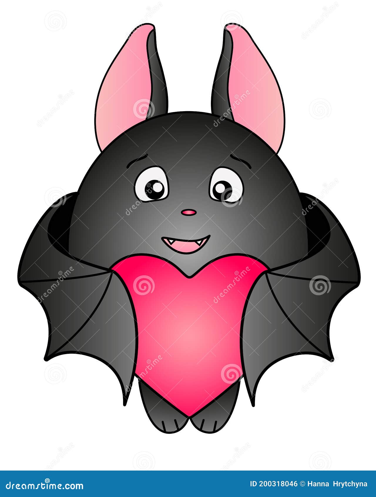 Cute Fat Bat Hugs a Heart - Vector Full Color Illustration. a Bat in ...