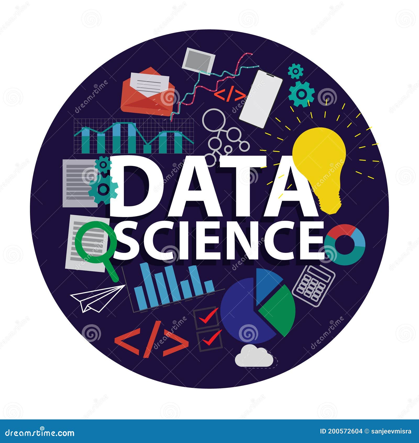 Data Science, Data Analysis, Typography Vector Illustration Stock ...
