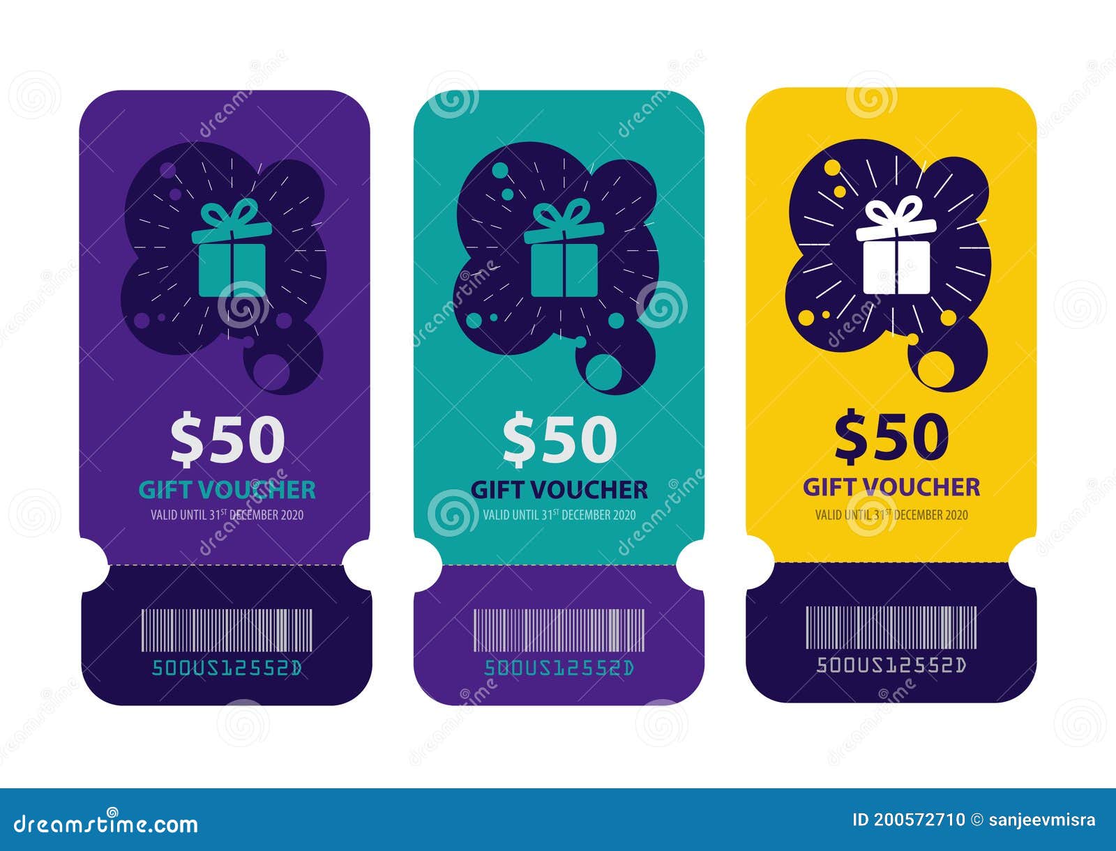 Colorful Gift Voucher Sets. Fifty Dollar Gift Voucher Illustration ...