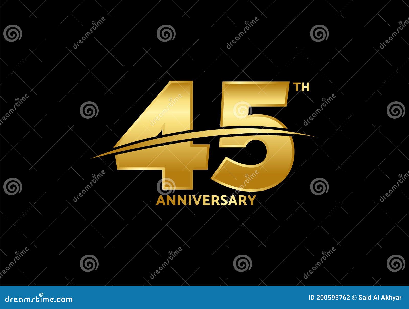 45 Years Anniversary Vector Template with Golden Color, 45th Birthday ...