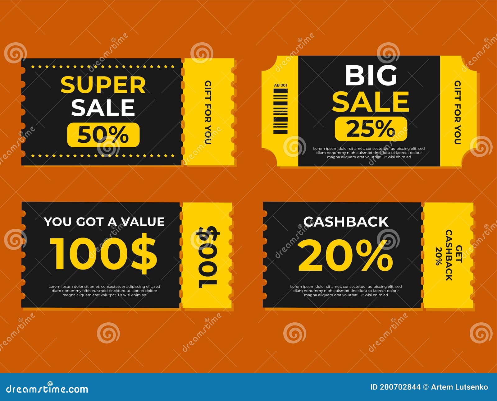 Set of Coupon Promotion Sale for Website, Internet Ads, Social Media or ...