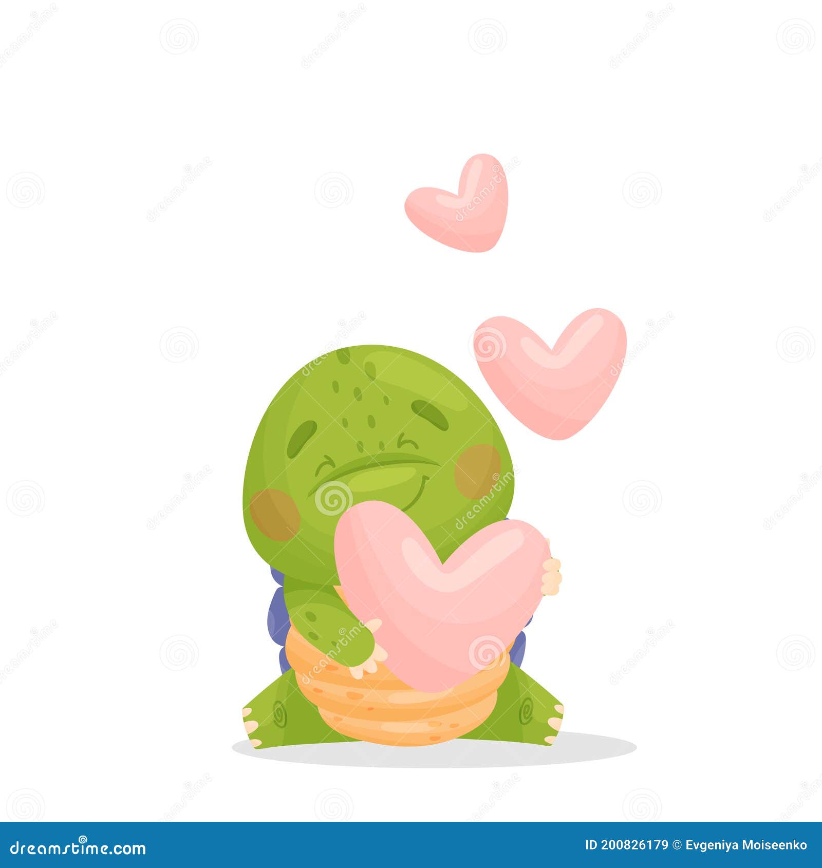 Green Turtle is Sitting, Holding a Pink Heart in Her Hands. Shares Love ...