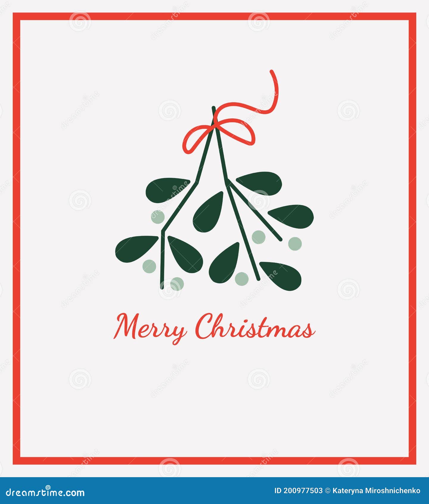 Merry Christmas Mistletoe Greeting Card Minimalistic Style Stock Vector ...