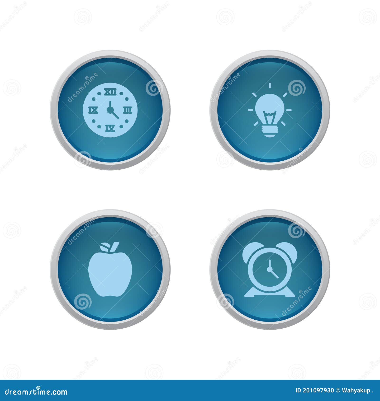 Clock, Time, Lamp, Alarm Set Button Icons Vector Background Blue. Stock ...