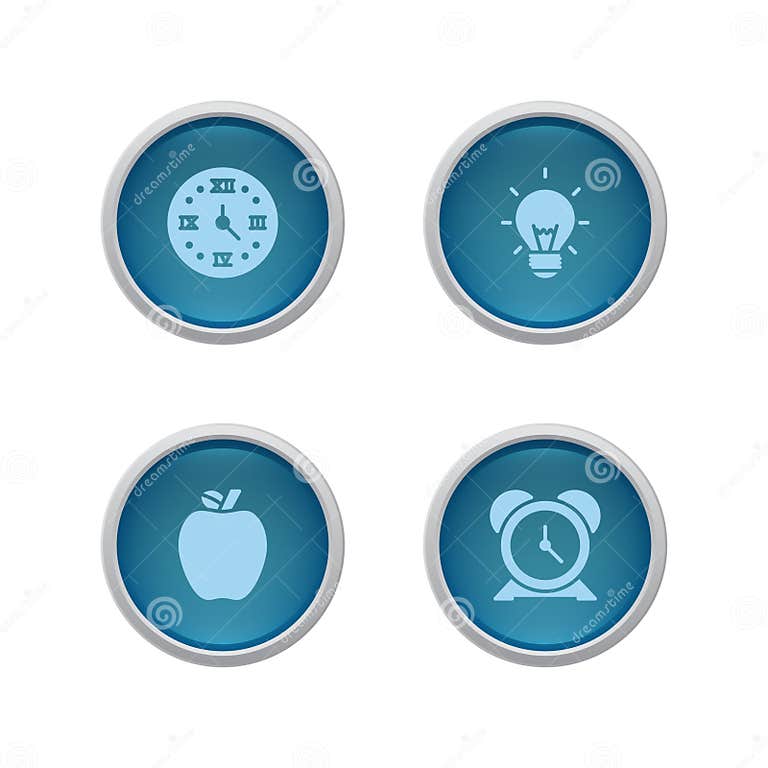 Clock, Time, Lamp, Alarm Set Button Icons Vector Background Blue. Stock ...