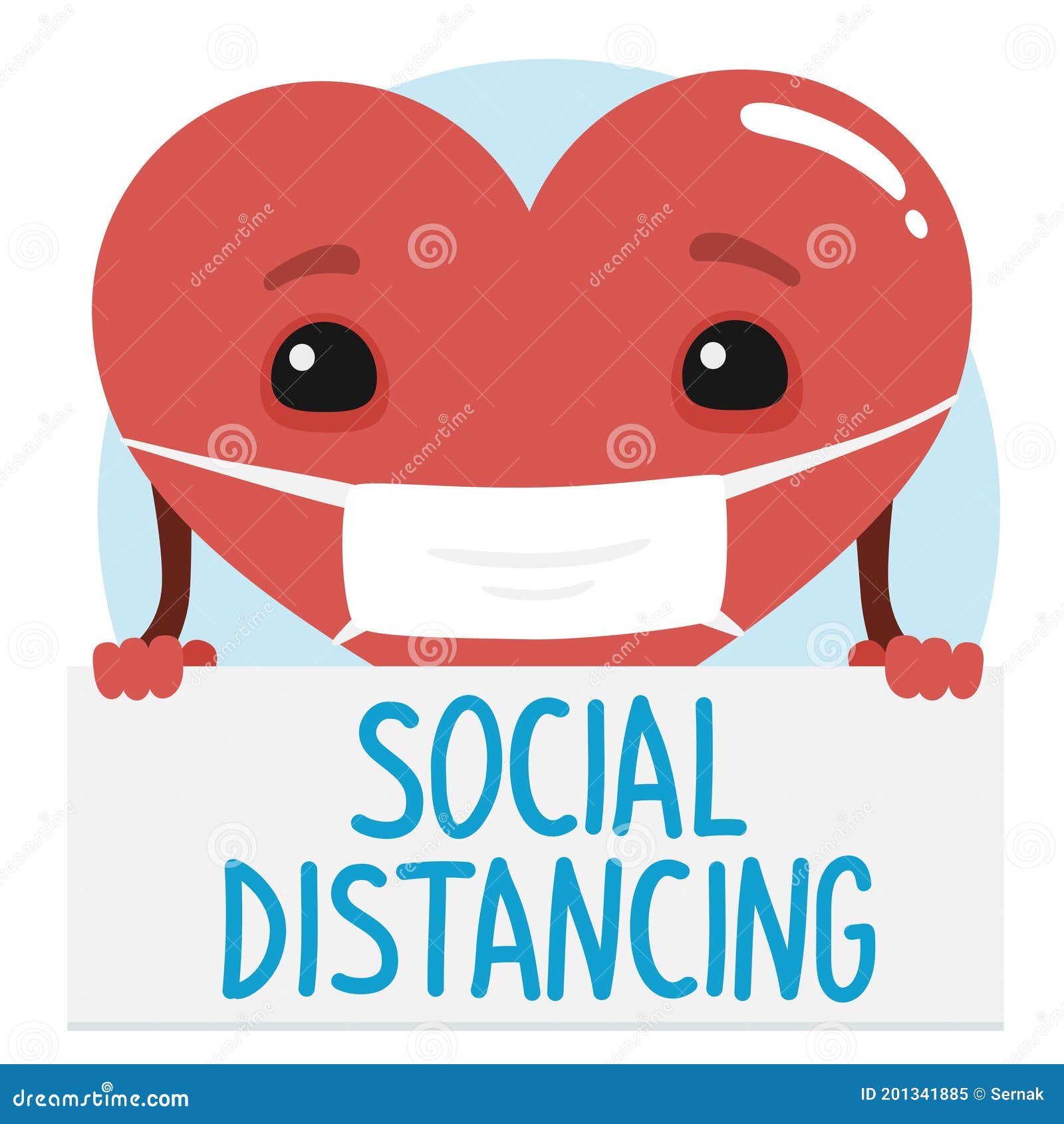 Cartoon Heart Character with Social Distancing Sign. Stock Vector ...