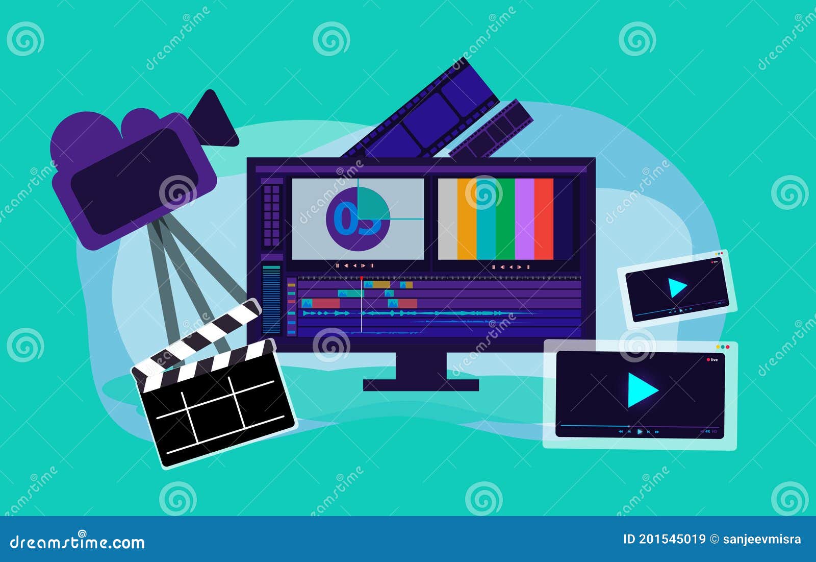 Video Production Vector Illustration, Film Editing Monitor Stock Vector ...