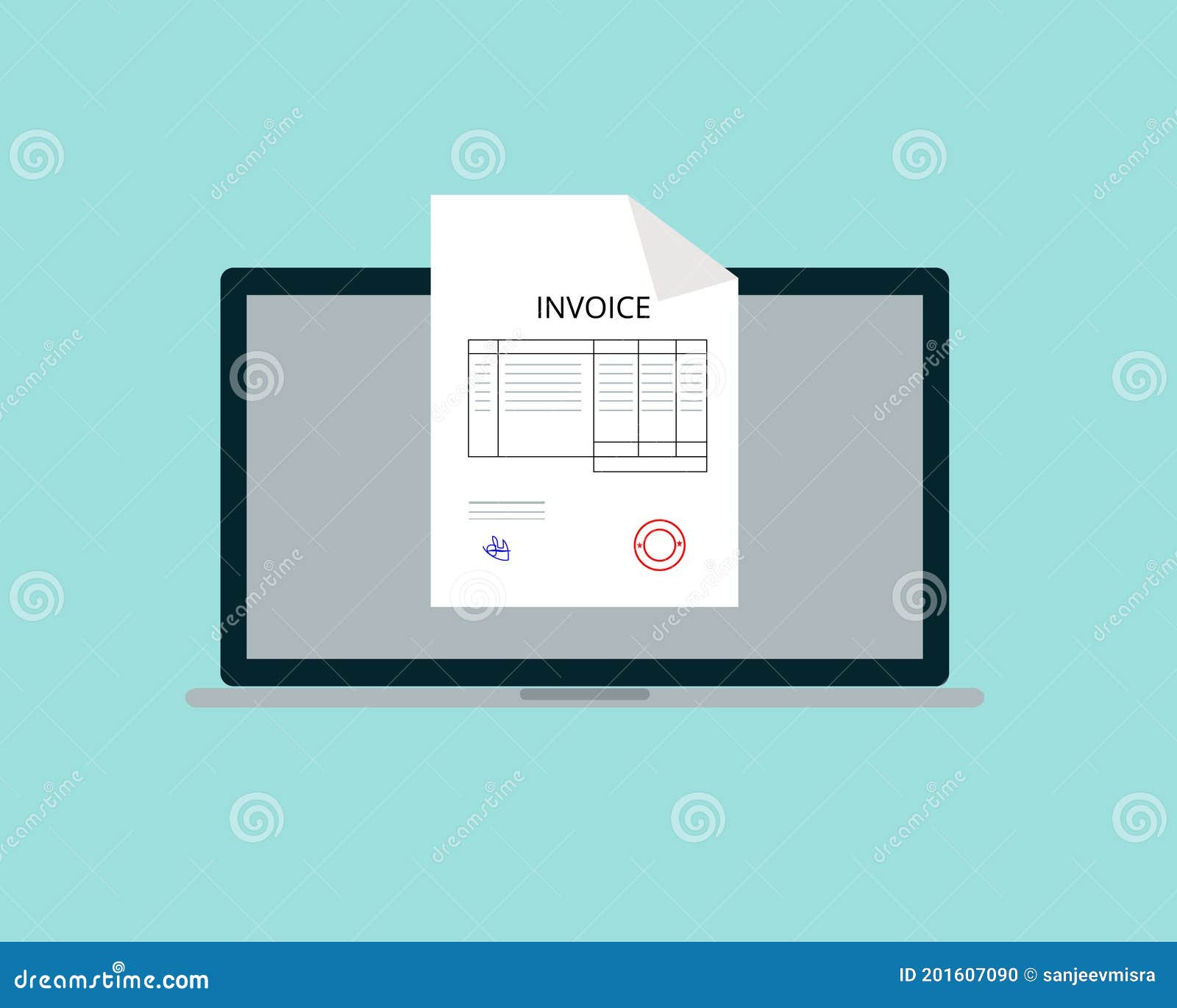 Flat Vector Illustration of Digital Invoice in Laptop Stock Vector ...