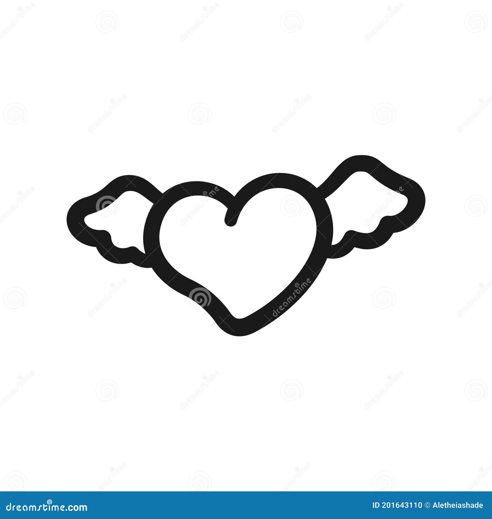 Heart with White Angel Wings Outline Design. Simple Cute Flat Vector ...