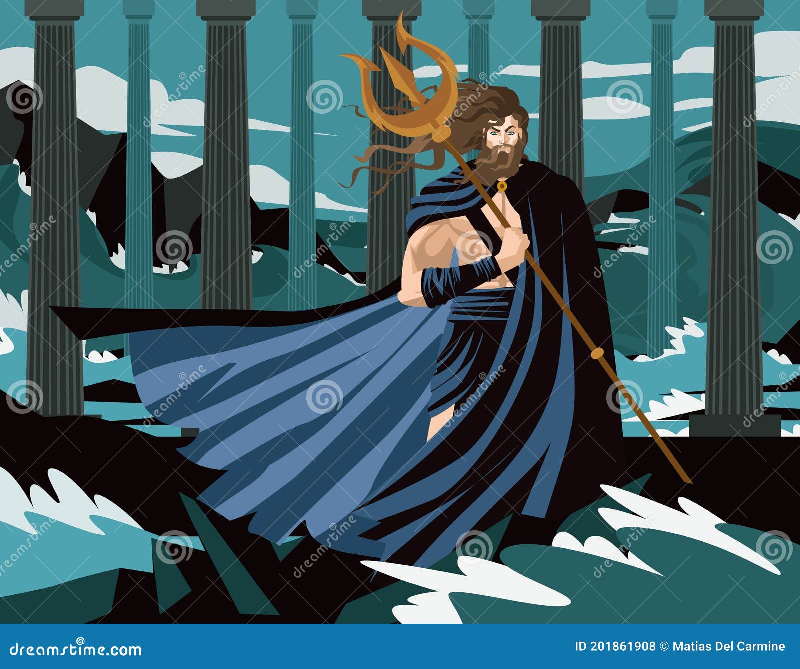 Neptune Poseidon On The Green Screen In The See Royalty-Free Cartoon ...