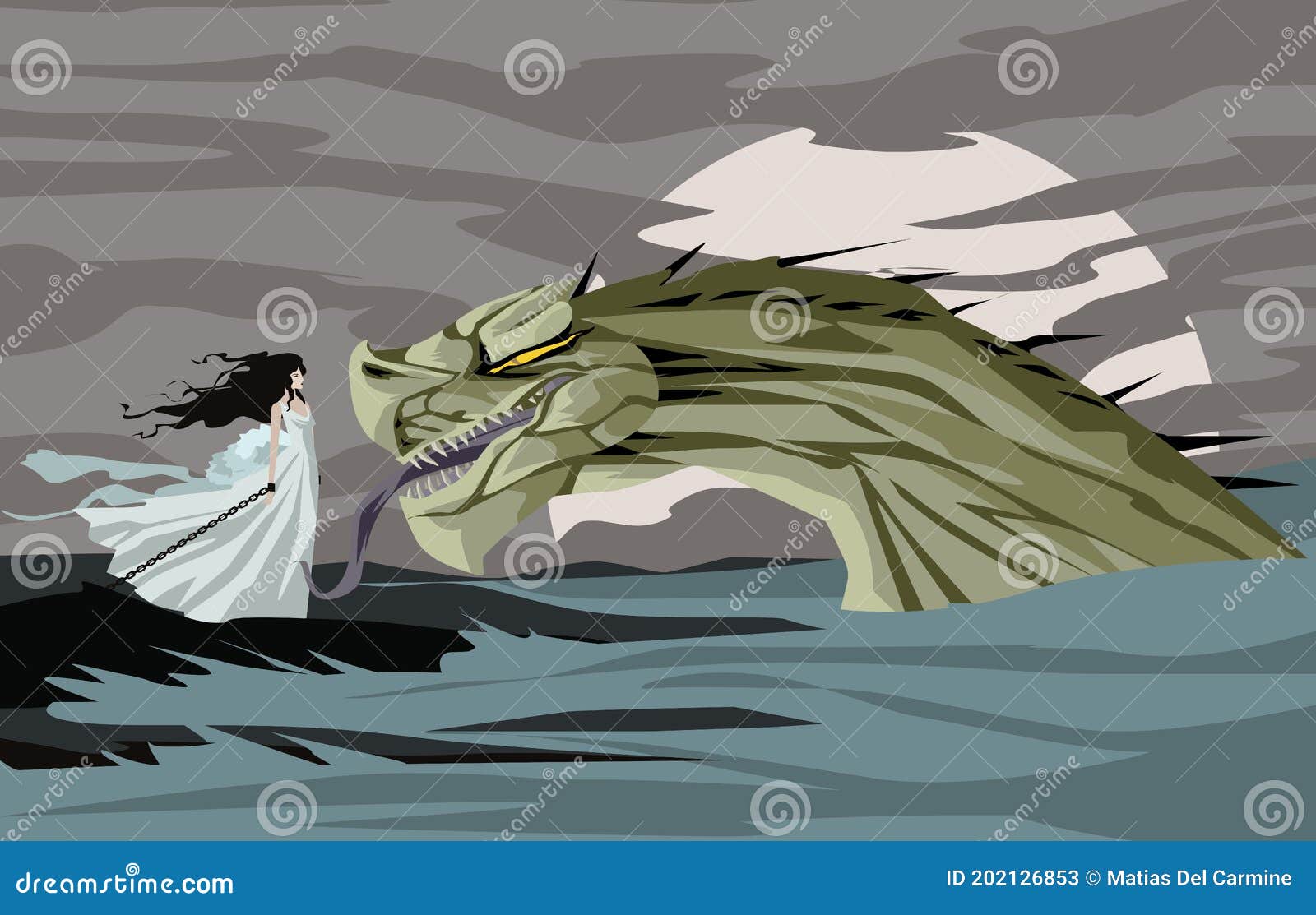 Andromeda Chained To a Rock and Cetus Greek Mythology Monster Stock ...