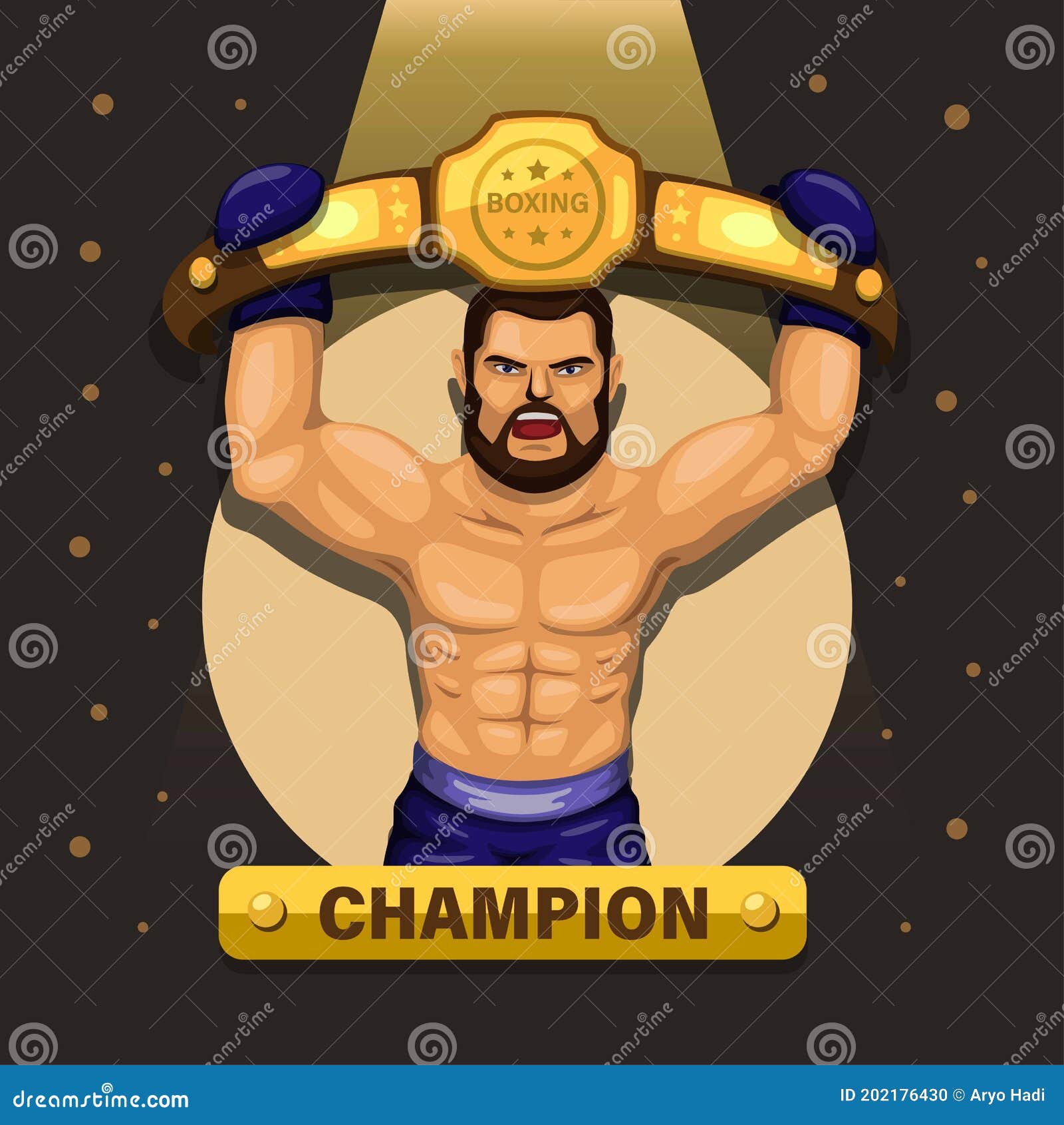 Boxer Champion, Boxing Athlete Carrying Award Belt Concept in Cartoon ...