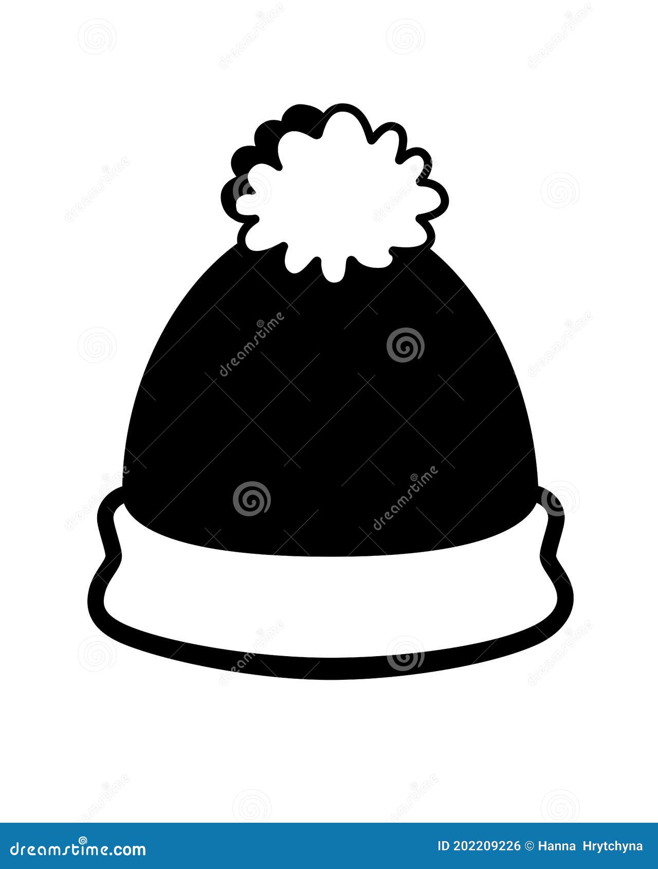 Knitted Warm Winter Hat With Lapel And Pompom - Vector Silhouette For ...