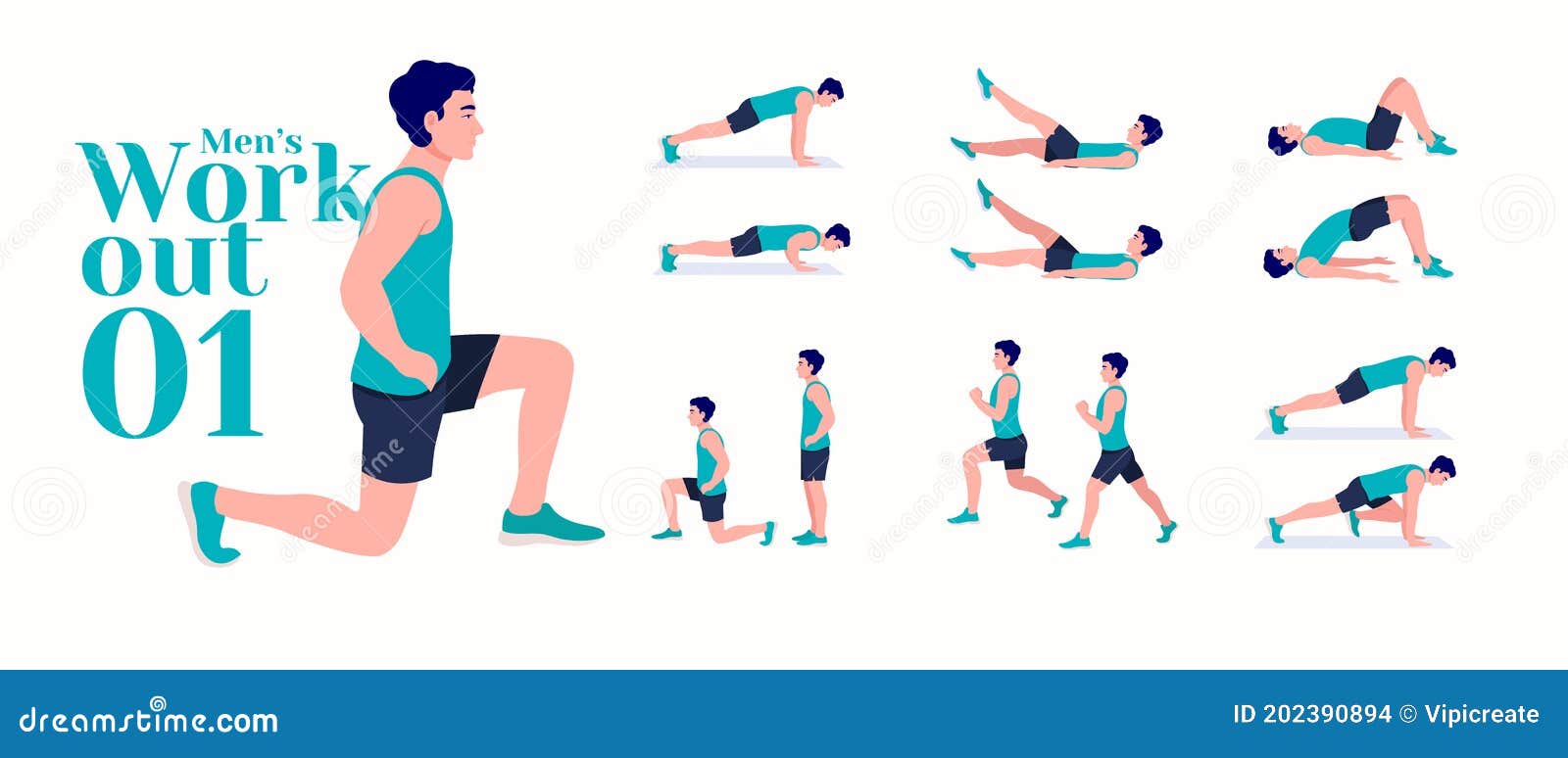 Men Workout Set. Men Exercise Vector Set. Men Doing Fitness and Yoga ...