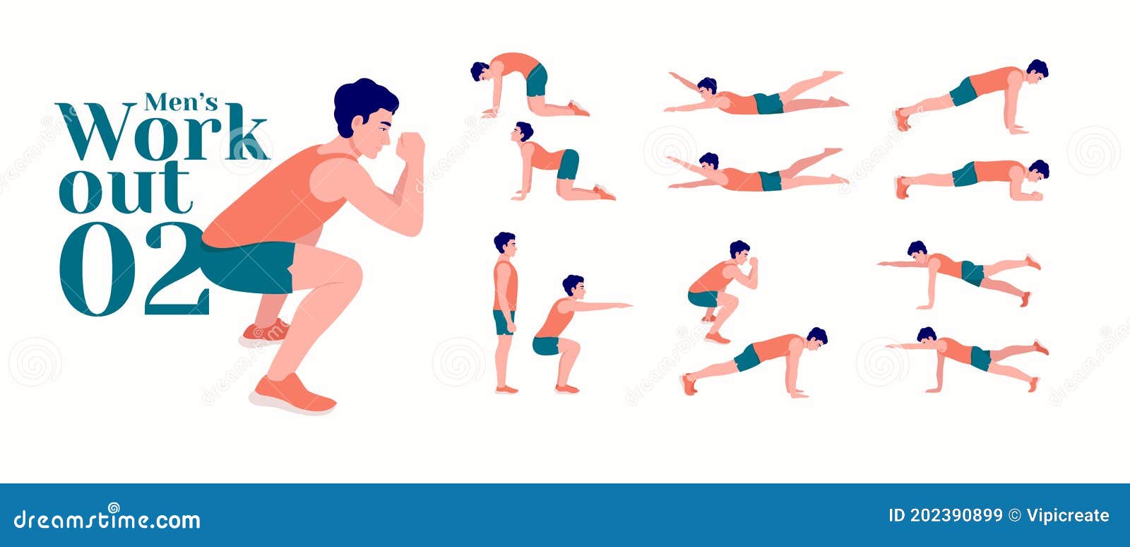 Men Workout Set. Men Exercise Vector Set Stock Vector - Illustration of ...