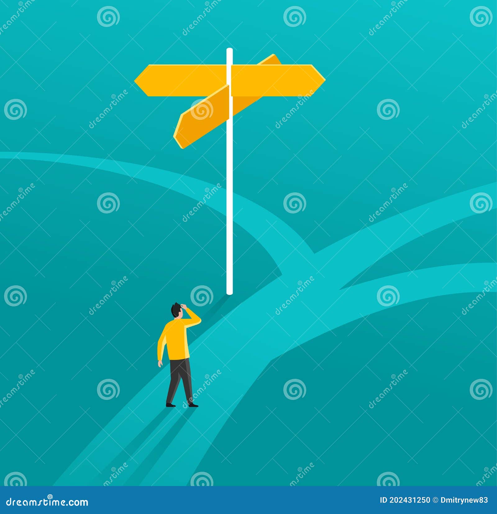 Confused Man at Roadsign with Different Directions Stock Vector ...