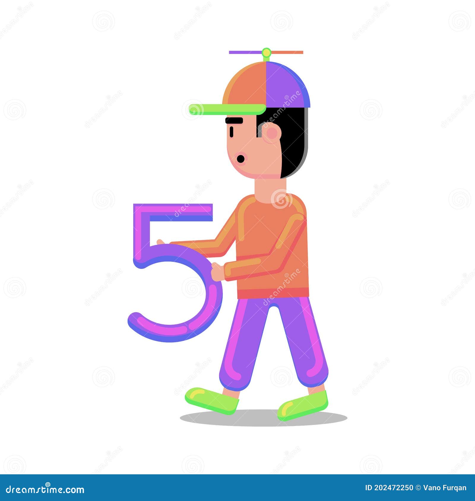 Cute Kid Holding Number 5 Character Vector Illustration Design Stock ...