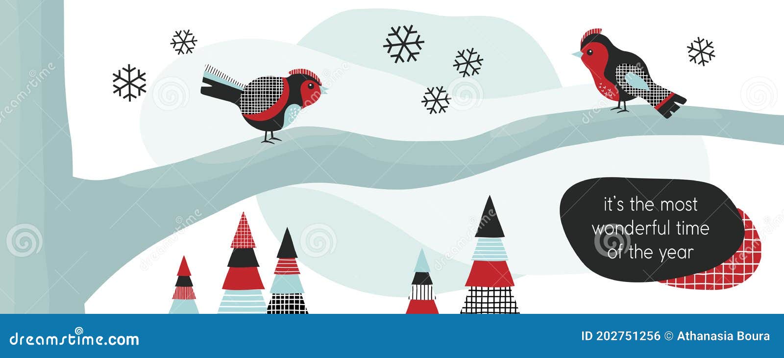 Christmas Holidays Robin Birds on Tree Branch Illustration Stock Vector ...