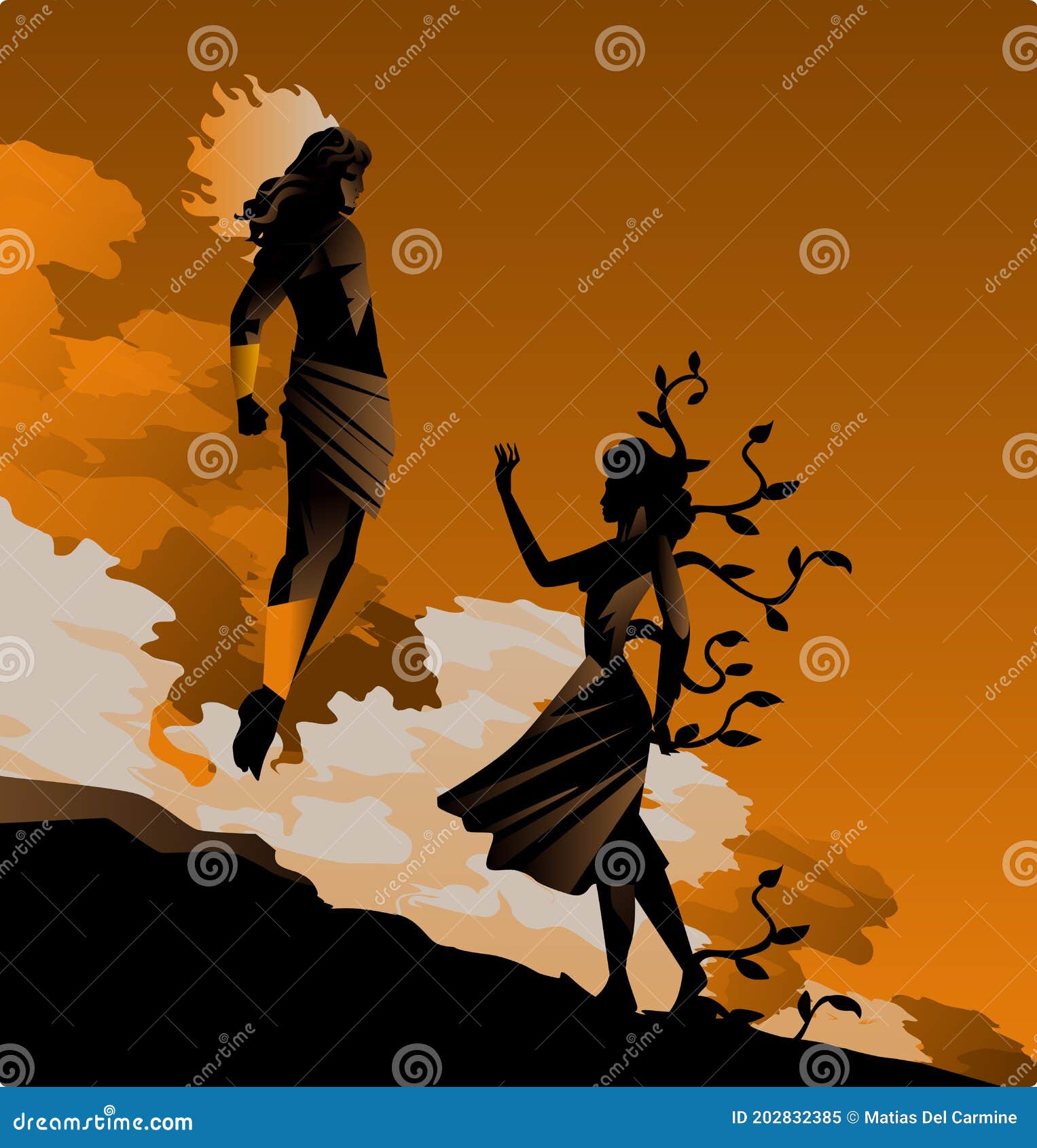 Daphne Transformation And Apollo Greek Myth Cartoon Vector ...
