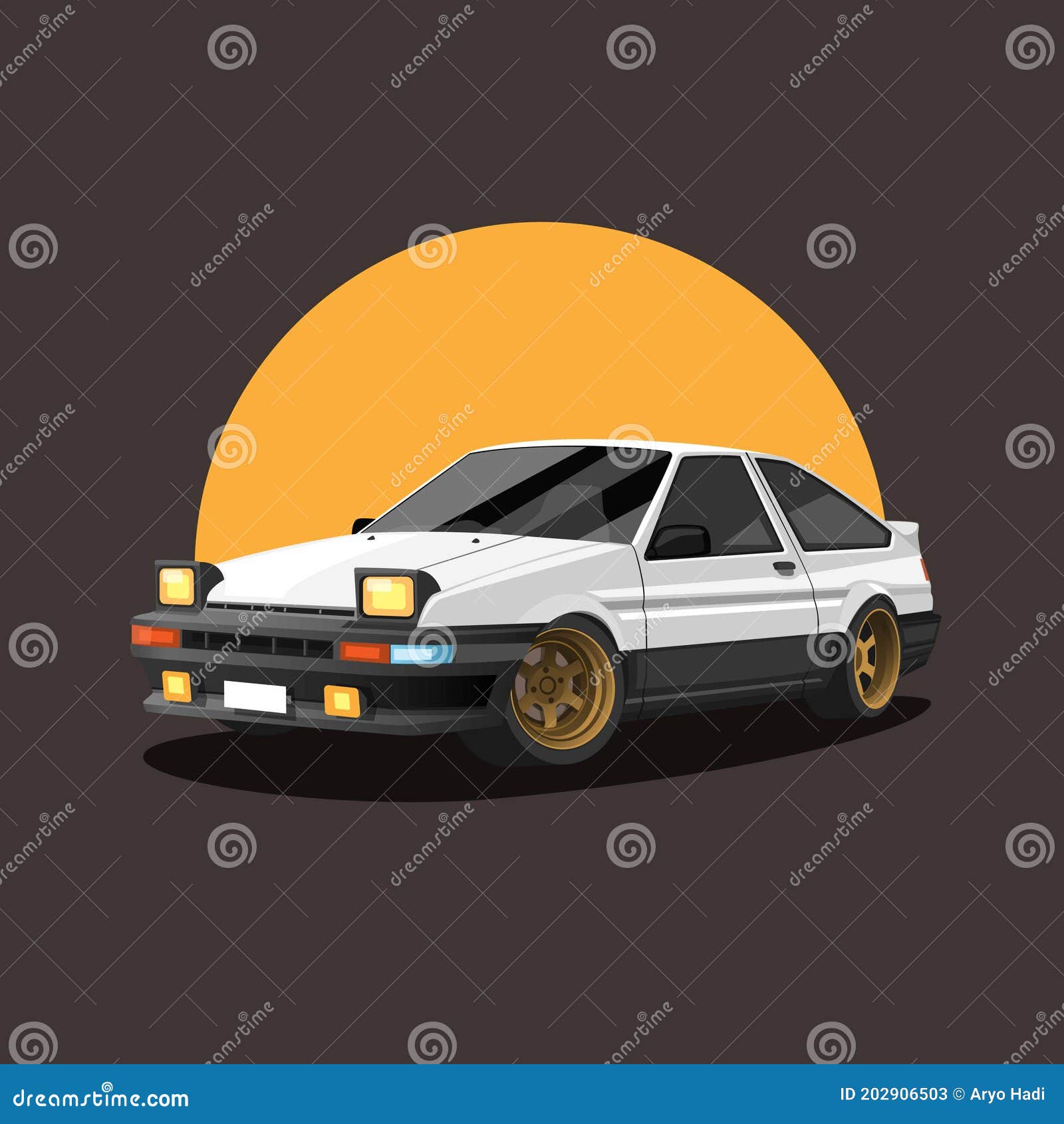 Retro Car On Sunset. Drift Race Car Concept In Cartoon Illustration ...