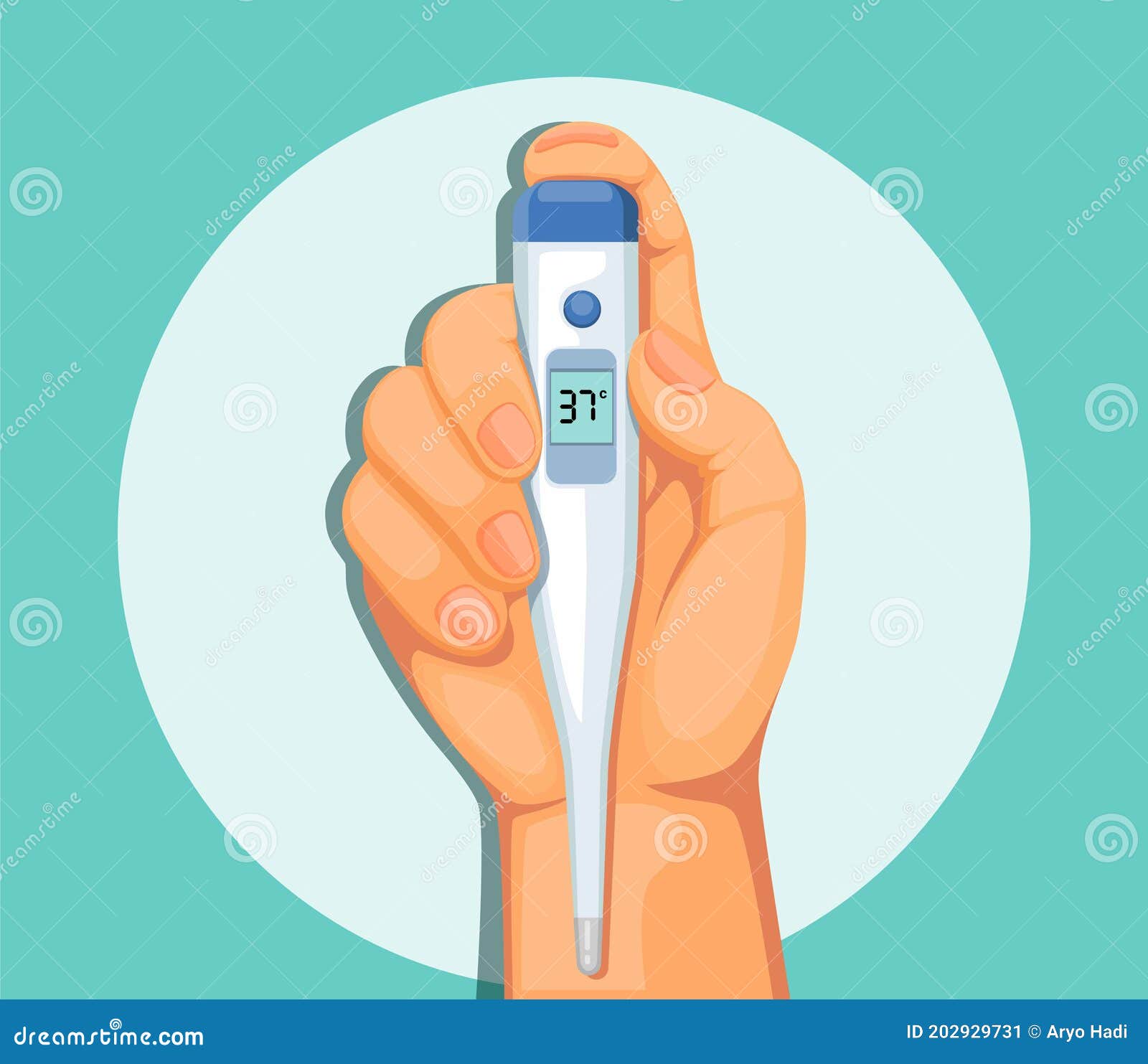 Hand Holding Thermometer To Check Temperature Body Symbol Concept In ...