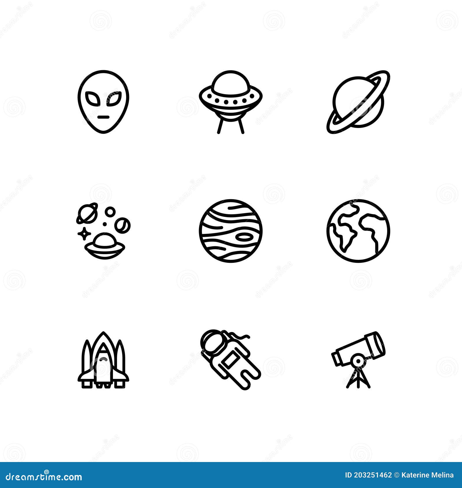Space Icon Set on White Background. Contains Icons Such As UFO ...