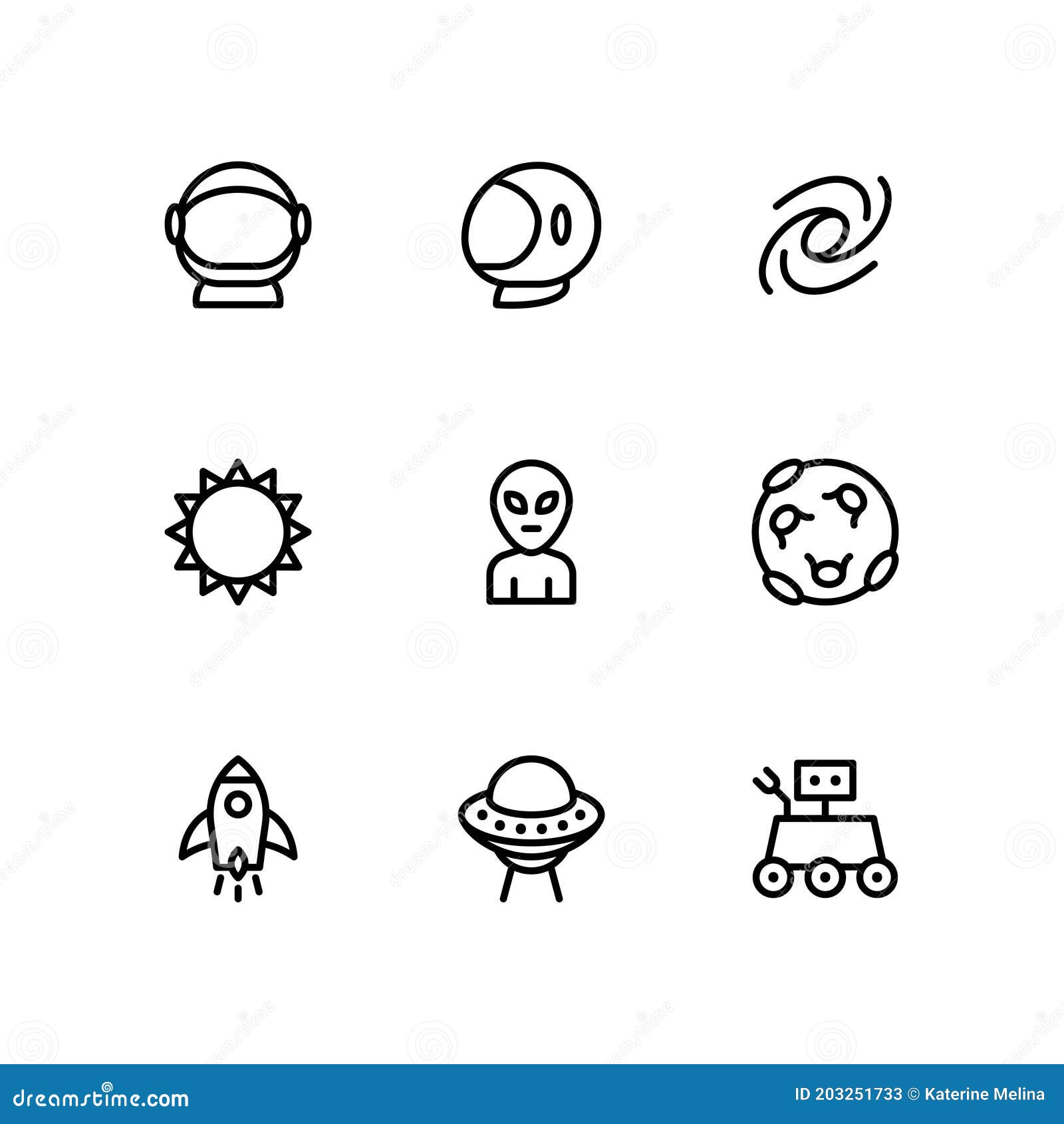 Space Outline Icon Set. Contains Icons Such As Astronaut, UFO Spaceship ...