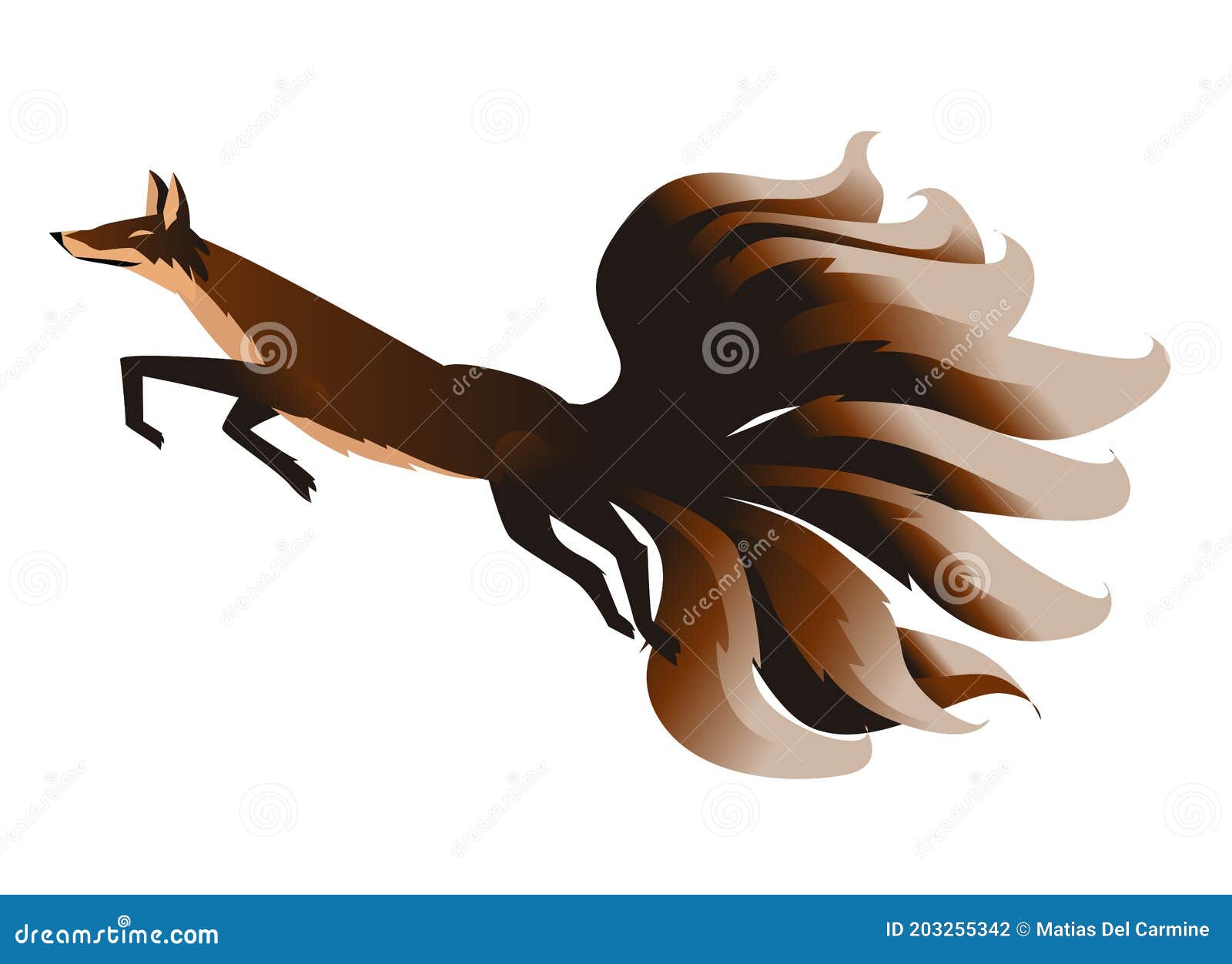 Japanese Mythology Magical Nine Tails Fox Stock Vector - Illustration ...