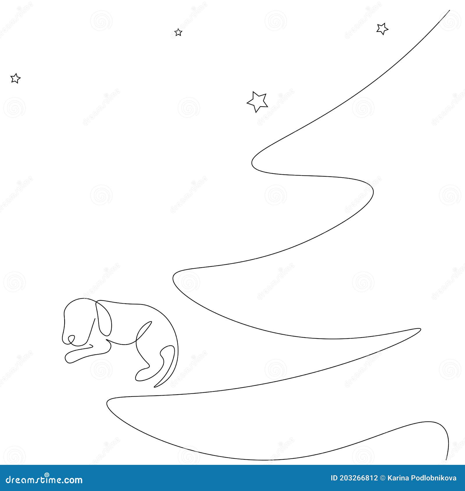 Cute Dog Puppy Near Christmas Tree Draw Stock Illustration ...