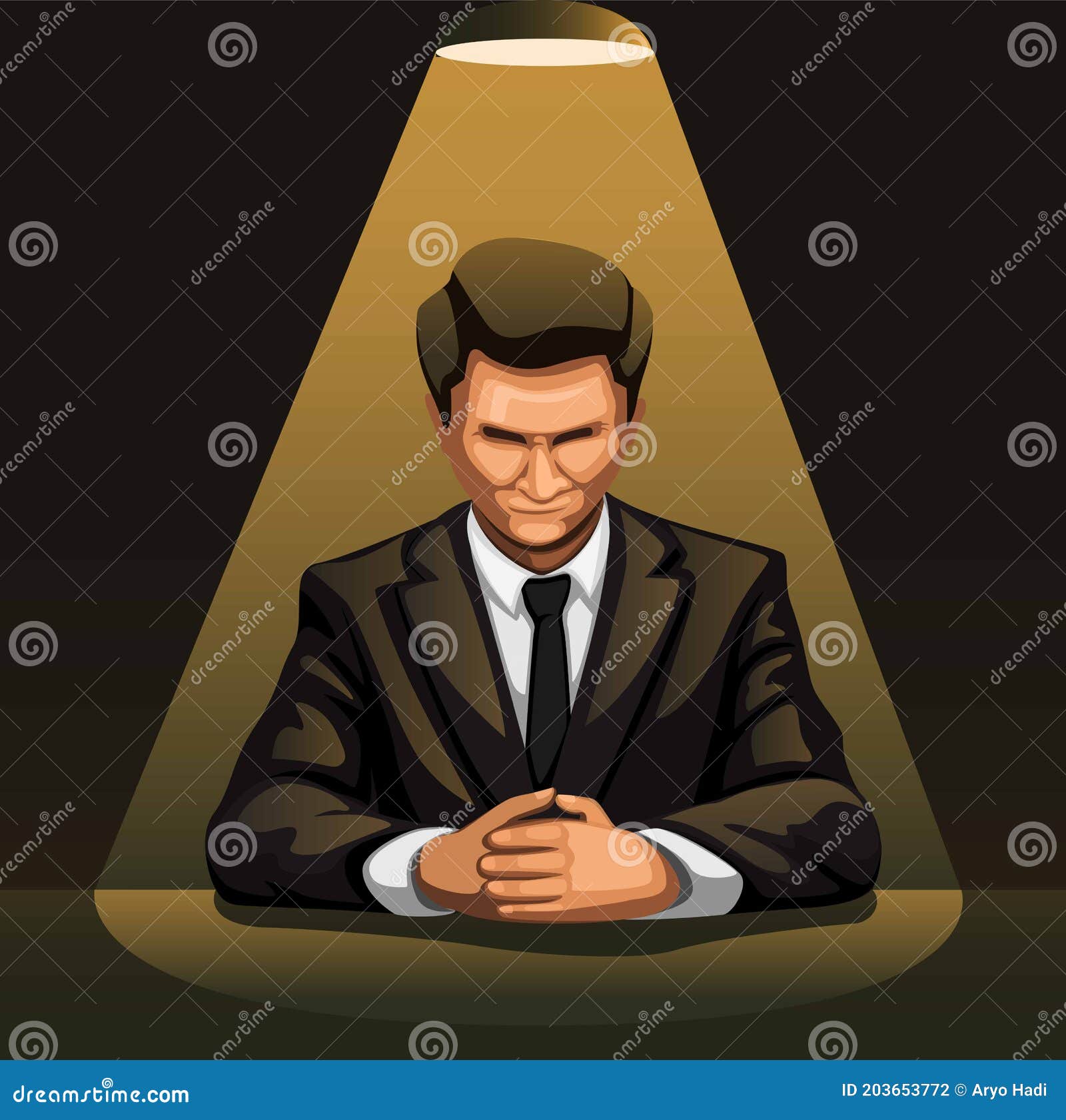Businessman Portrait Under Spotlight in Dark Room for Interrogation ...