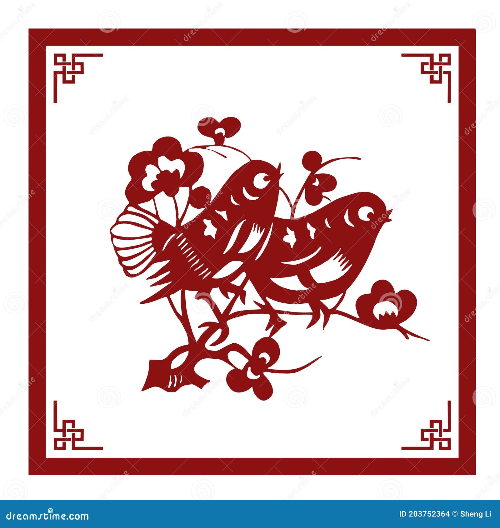 The Classic Chinese Papercutting Style Illustration, Cartoon Birds ...