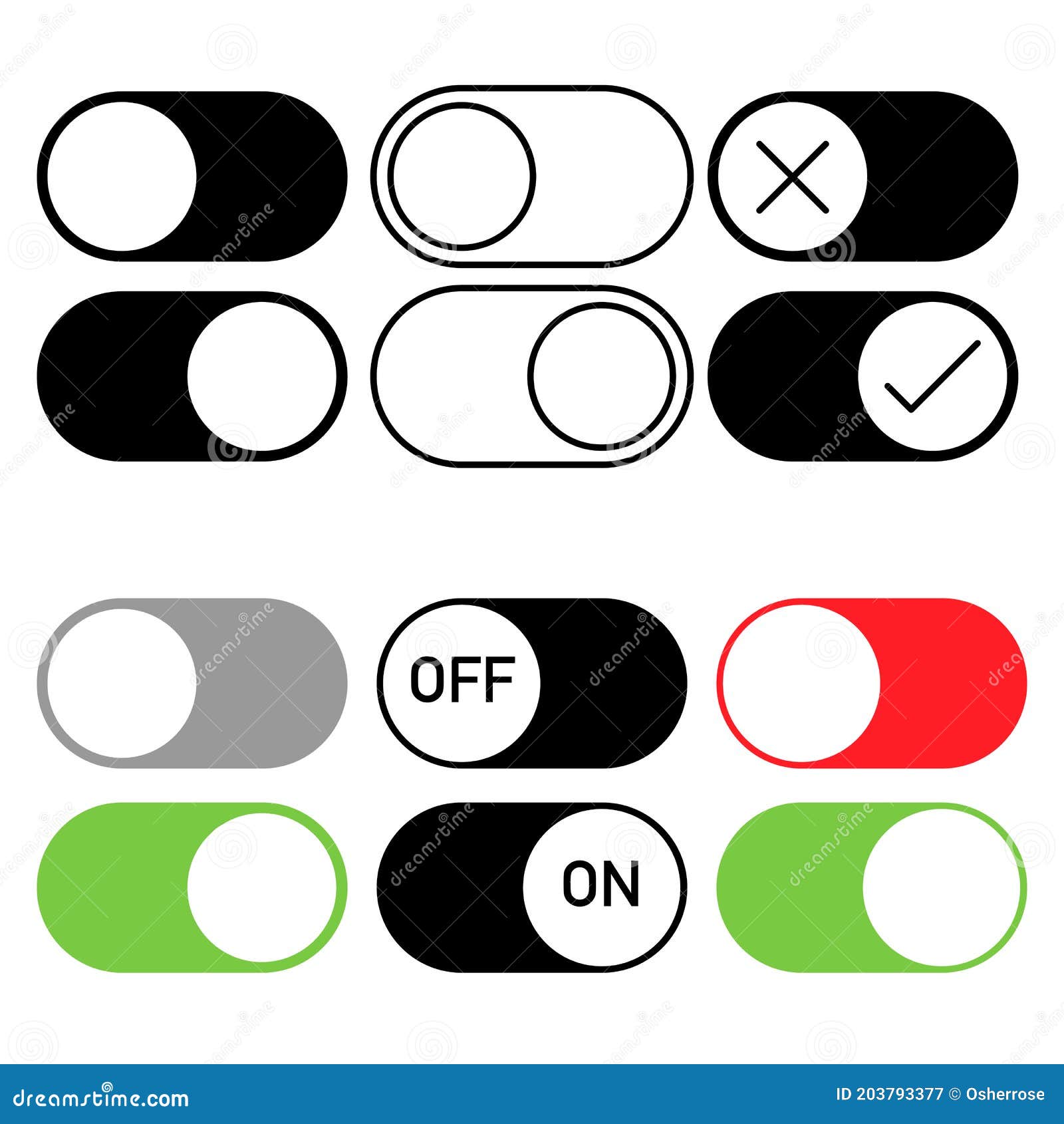 Slide Switch Button Set. Rounded UI on and Off Buttons for Mobile App ...