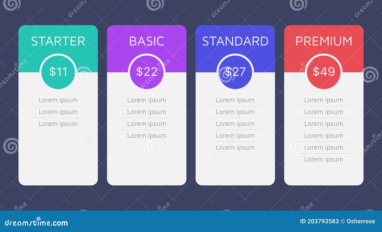 Four Subscription Options Pricing Table Design Template for Website or ...