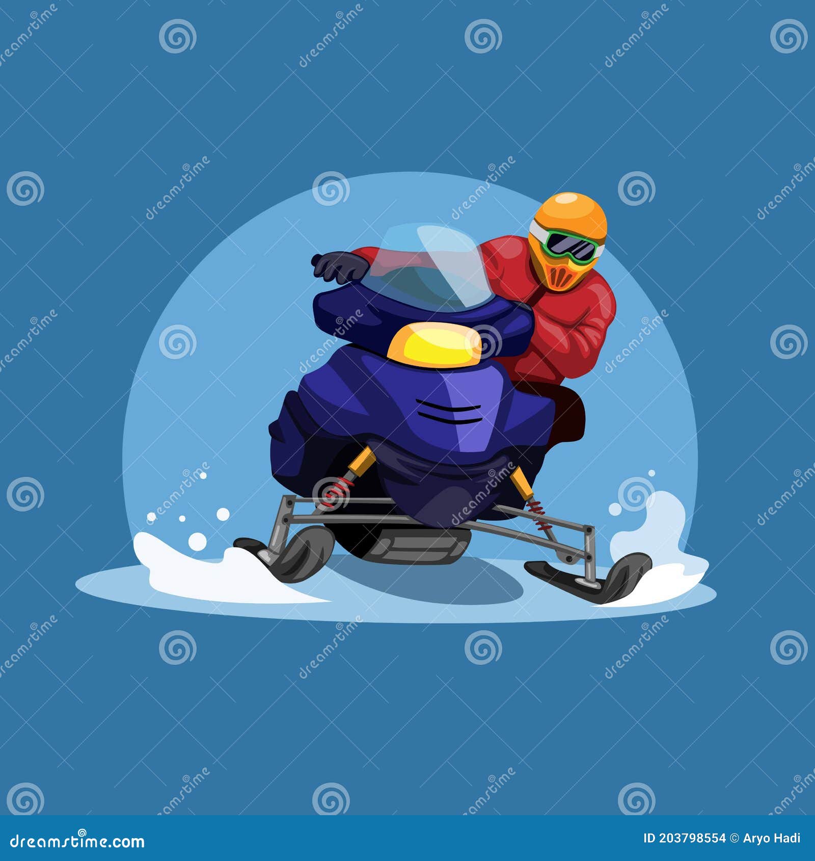 Man Riding Snowmobiles. Race in Winter Season Concept in Cartoon ...
