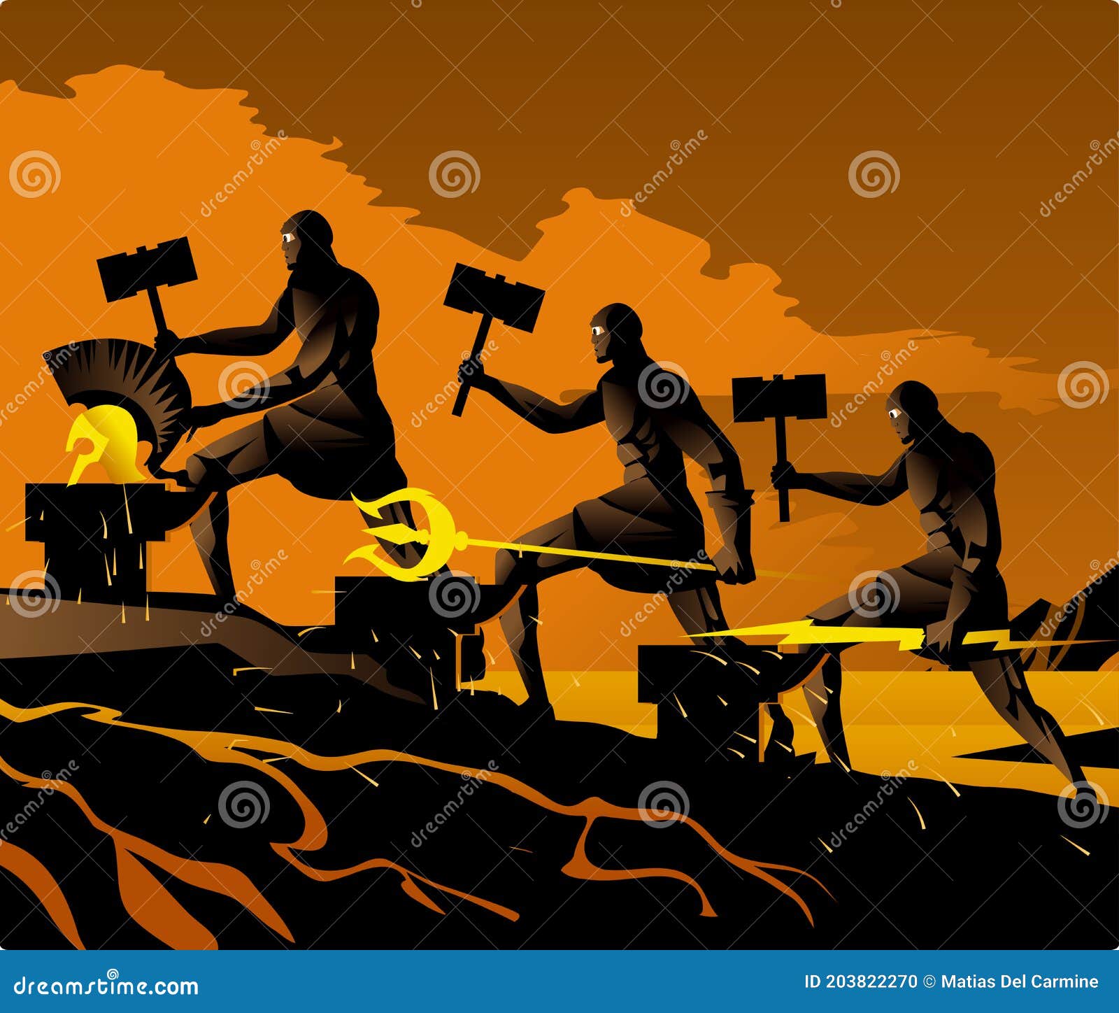 Greek Mythology Cyclops Forging the Gods Weapons Stock Vector ...