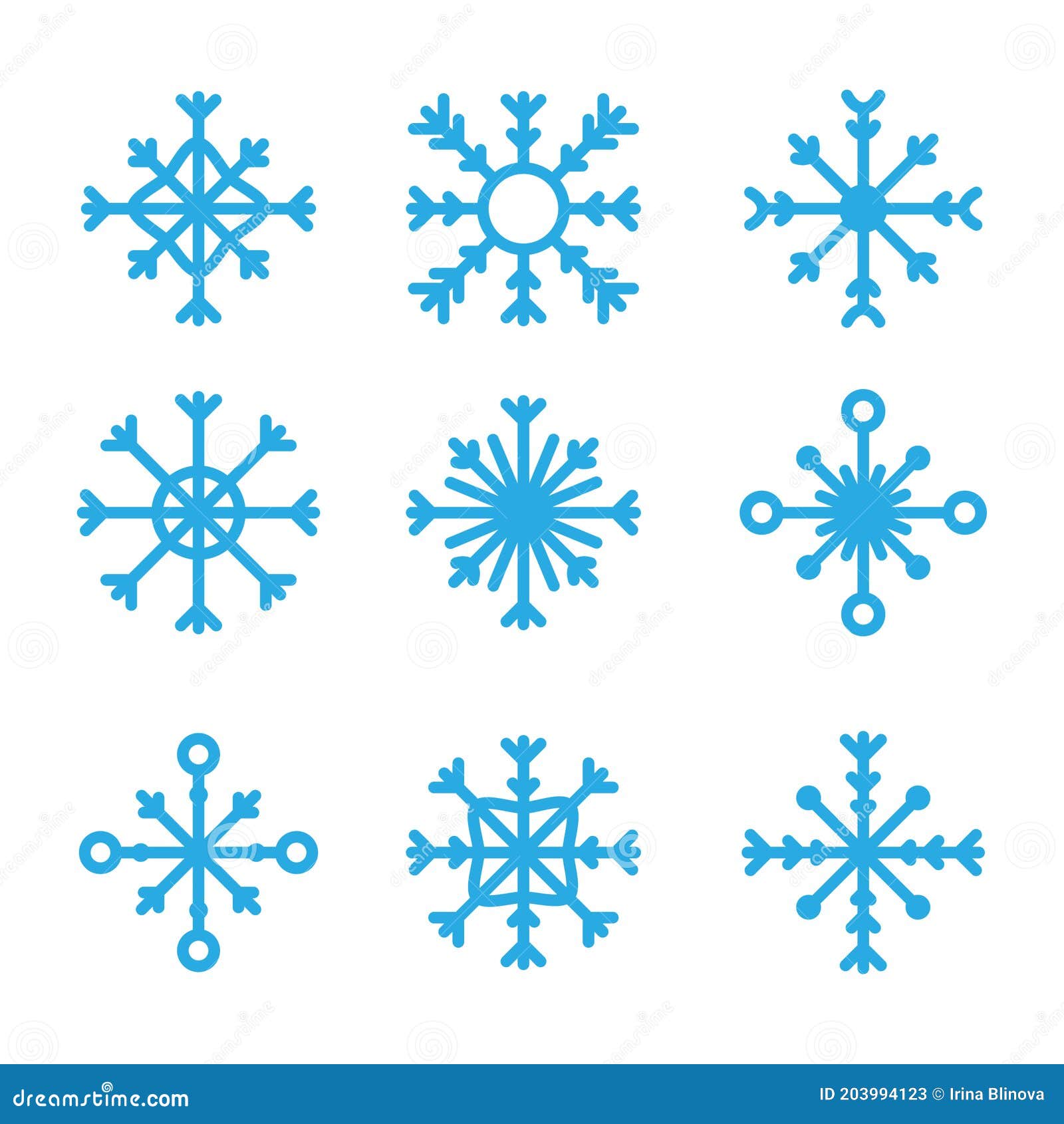Set Simple Christmas Snow Snowflake Blue Stock Vector - Illustration of ...