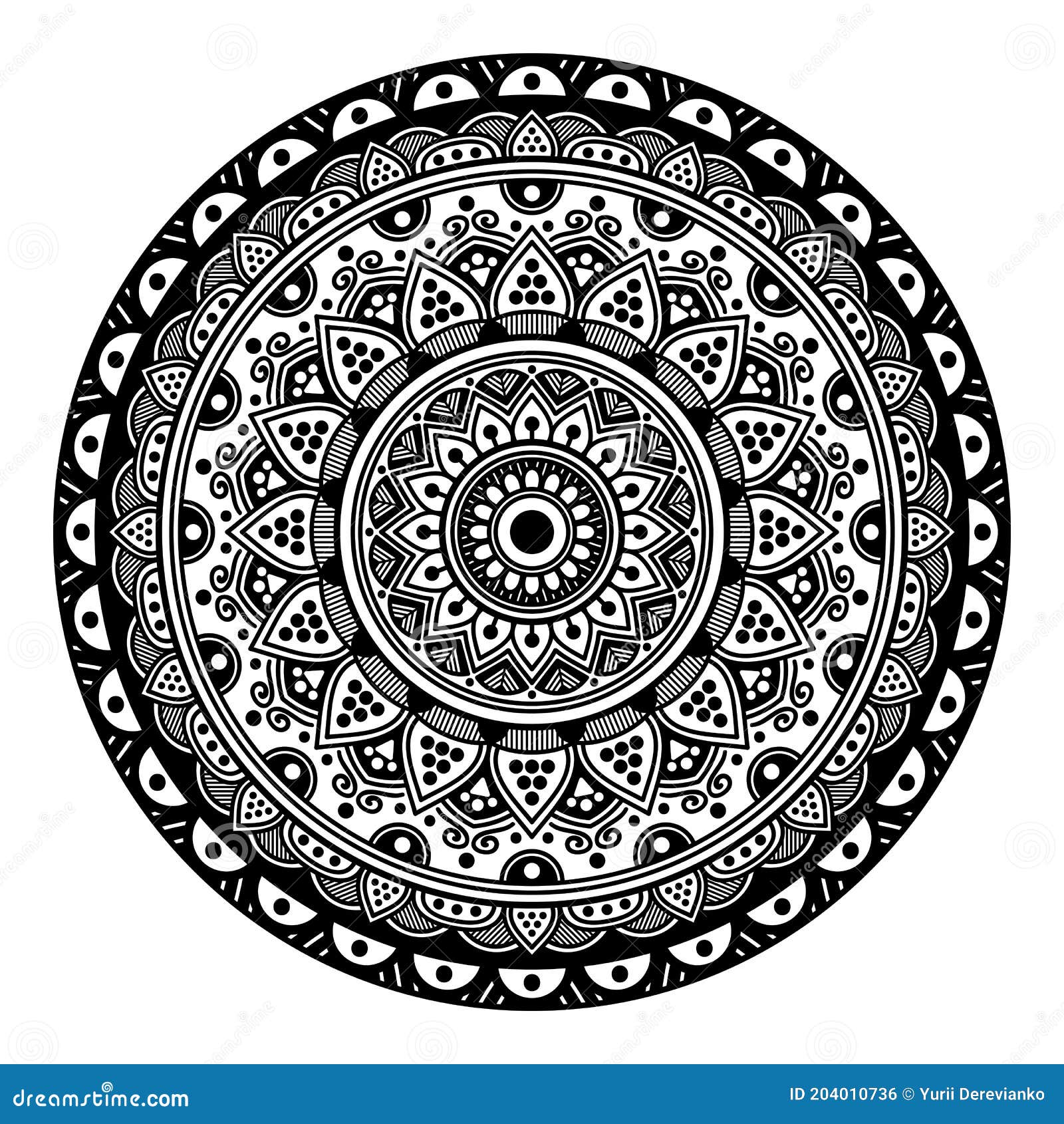 Mandala Pattern Black and White Stock Illustration - Illustration of ...