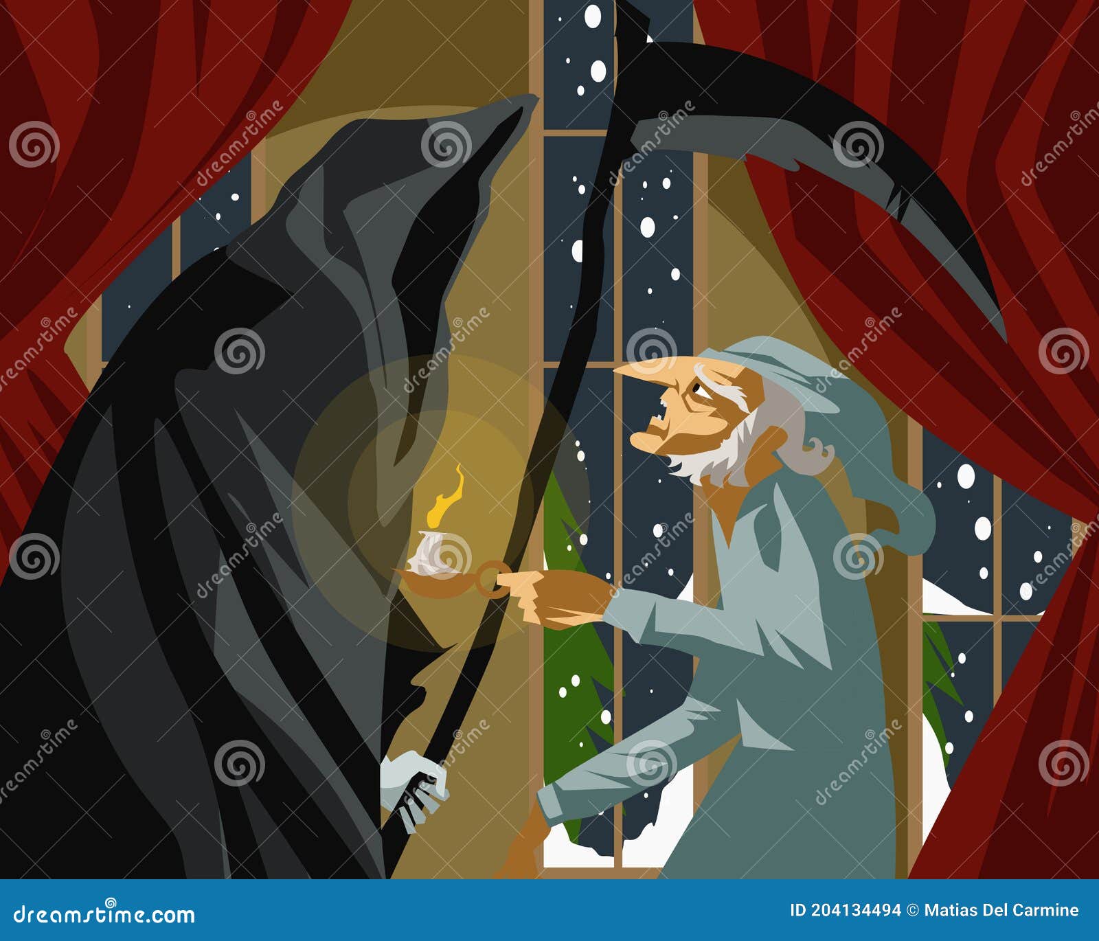 Christmas Carol Tale Old Man and Reaper Ghost Stock Vector ...