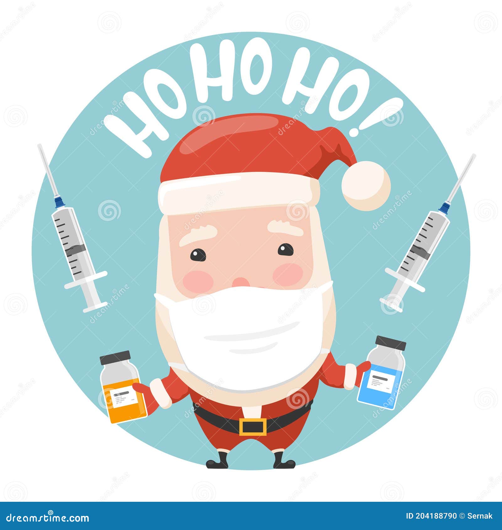 Santa Cartoon with Syringe and Coronavirus Vaccine Bottles. Stock ...