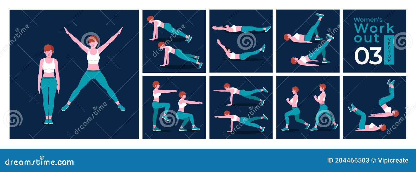 Women Workout Set. Women Exercise Vector Set Stock Vector ...