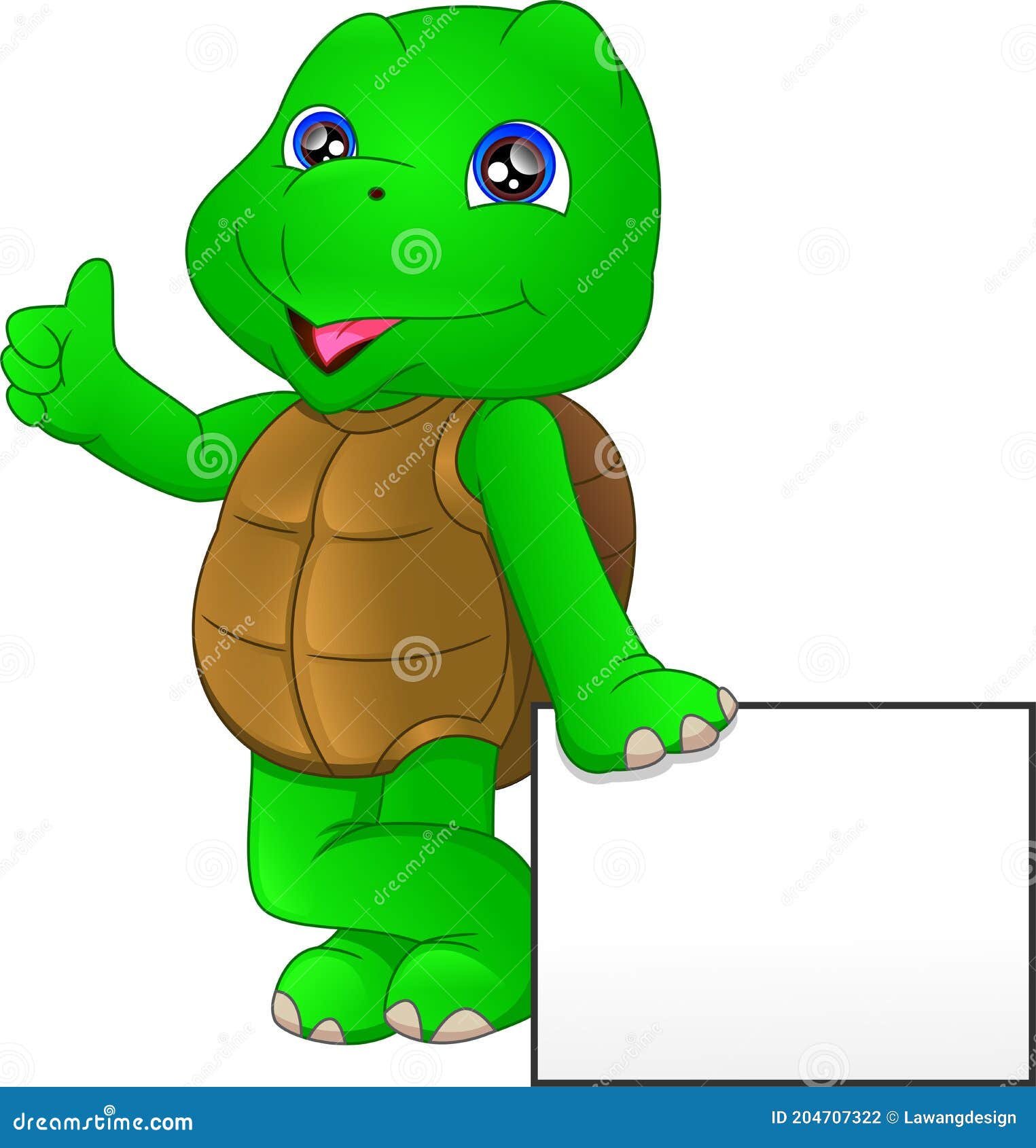 Cute Green Turtle Cartoon with Blank Sign Stock Vector - Illustration ...
