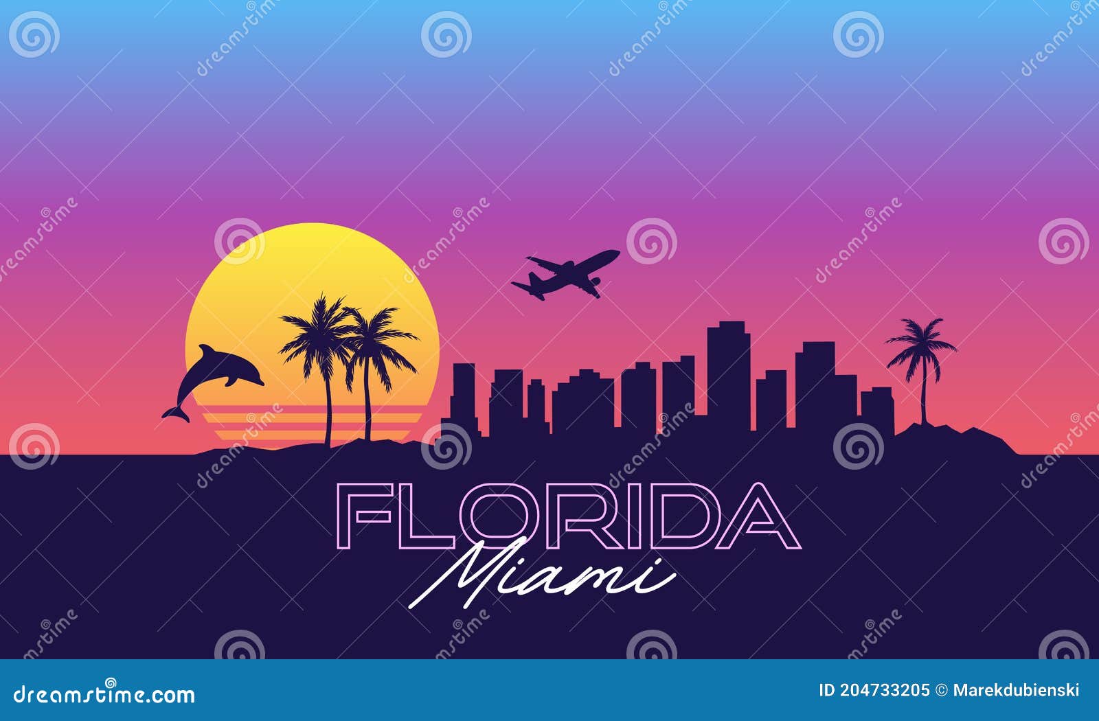 Miami Florida VIce City Synthwave Stock Vector - Illustration of orange ...